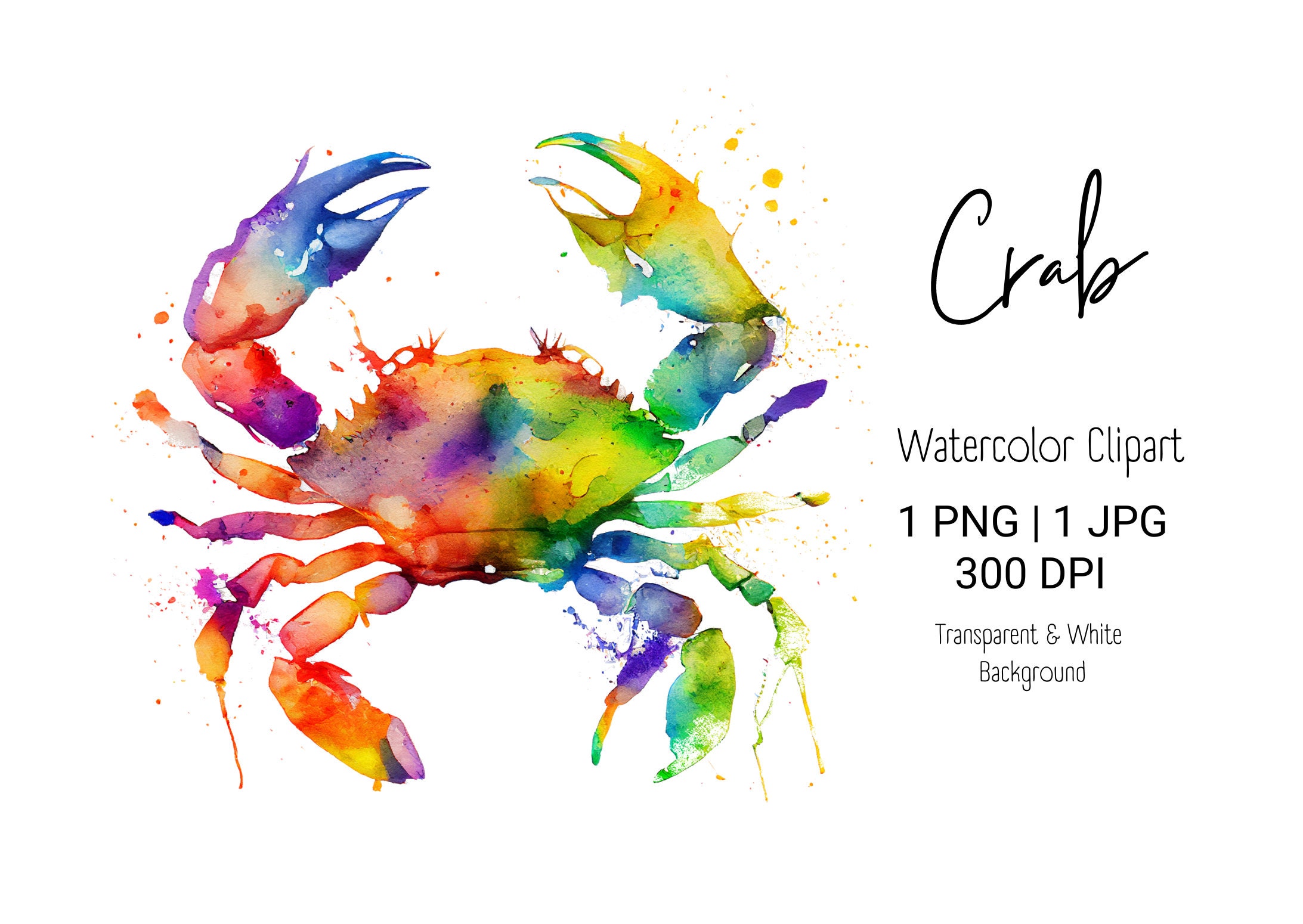 Beach Art Watercolor Clipart Crab Wall Decor Watercolor Fish Wall Art ...