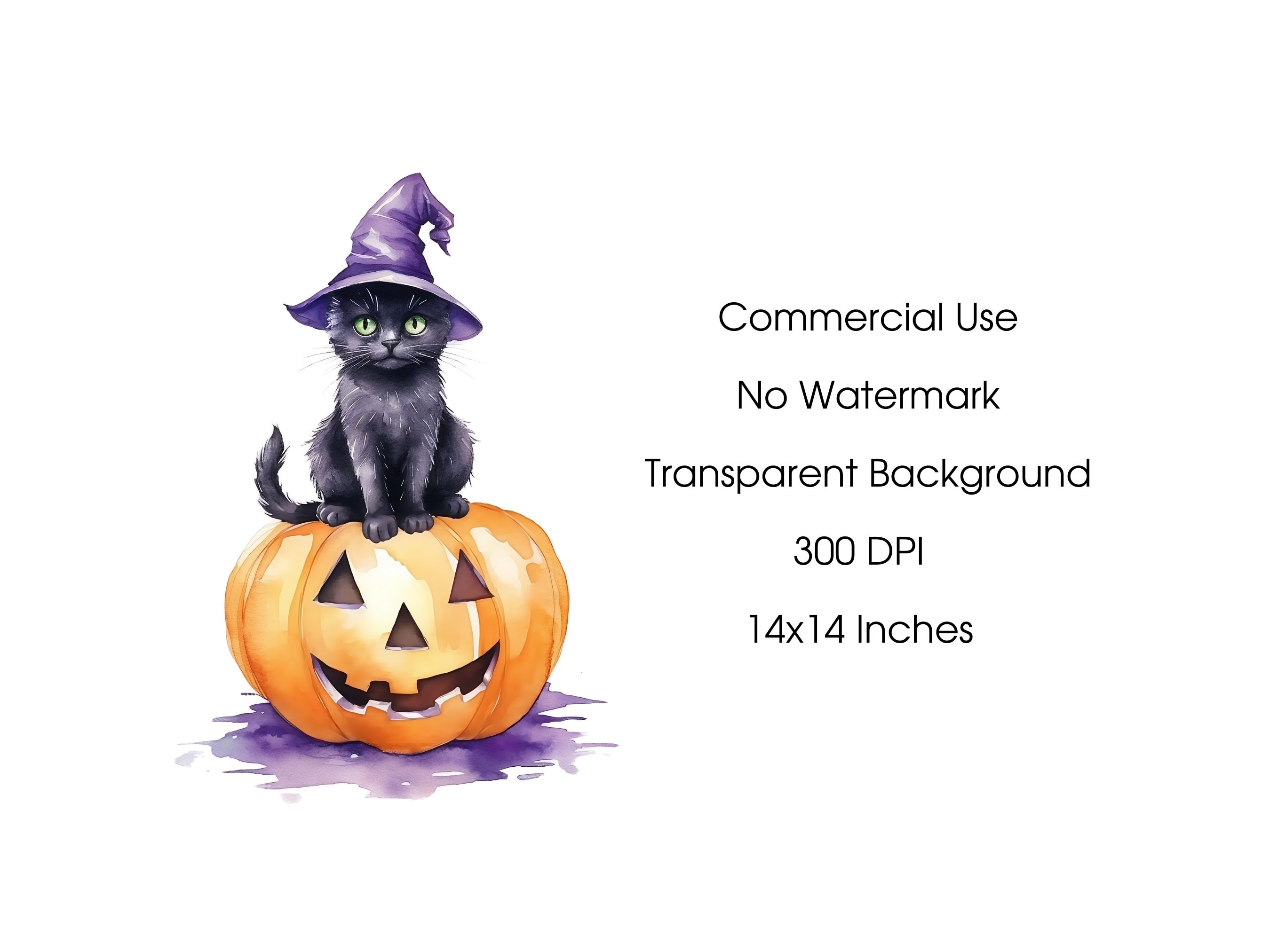 Halloween Cat Watercolor Clipart Witch Cat Halloween Png Black - Etsy