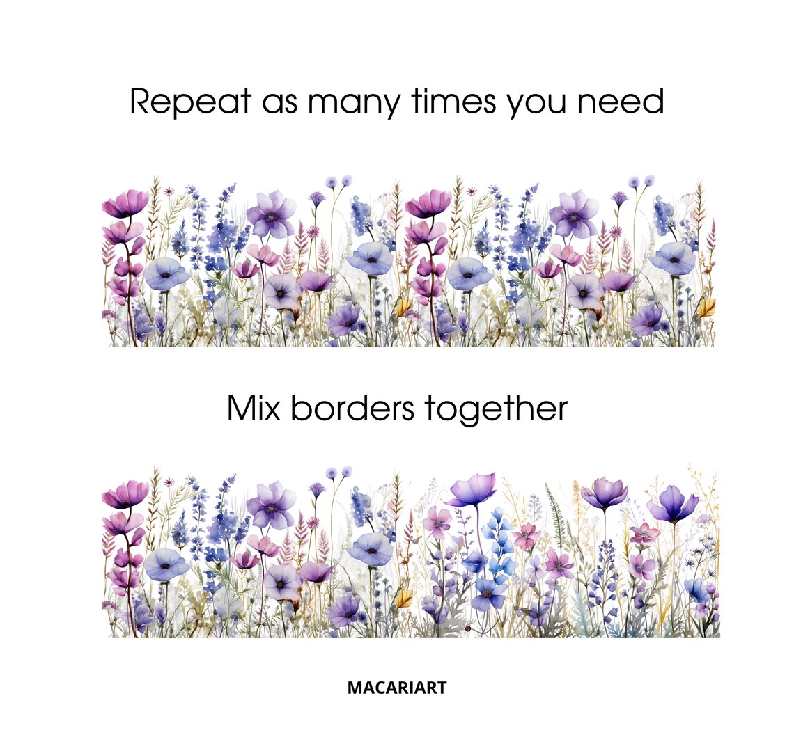 Wildflowers Borders Clipart Floral Watercolor Borders Flowers Seamless ...