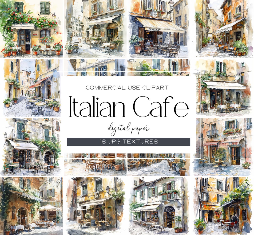 Watercolor Italian Cafe Clipart Romantic Summer Cafe Illustration Cafe ...