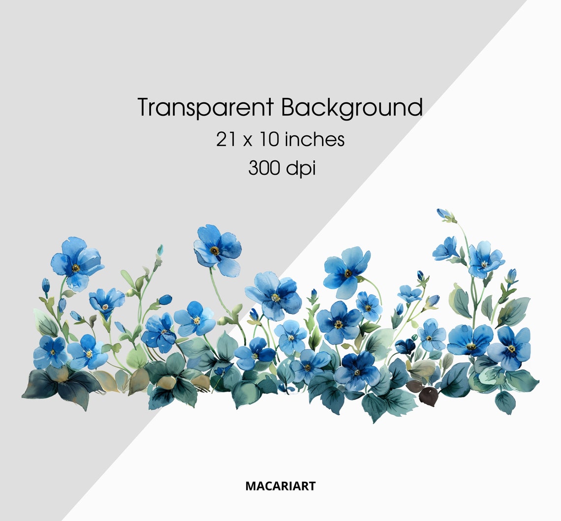 Blue Wildflowers Borders Clipart Floral Watercolor Borders Flowers ...