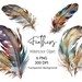 Feather Watercolor Clipart Boho Feather Digital Clipart - Etsy