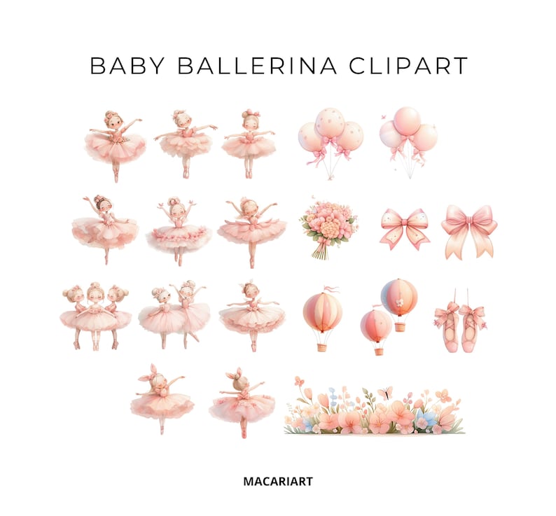 Pink Baby Ballerina Clipart, Watercolor Ballerina Clipart, Cute ...