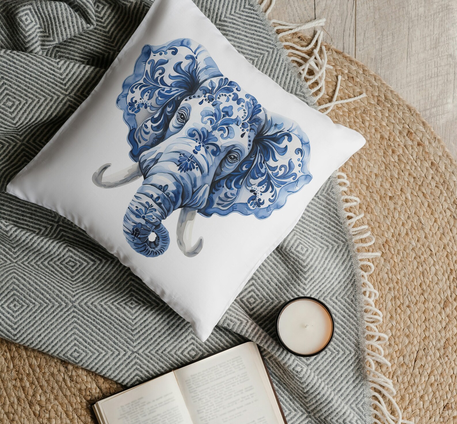 Toile Blue Elephant Clipart Watercolor Chinoiserie Toile De Jouy Jungle ...