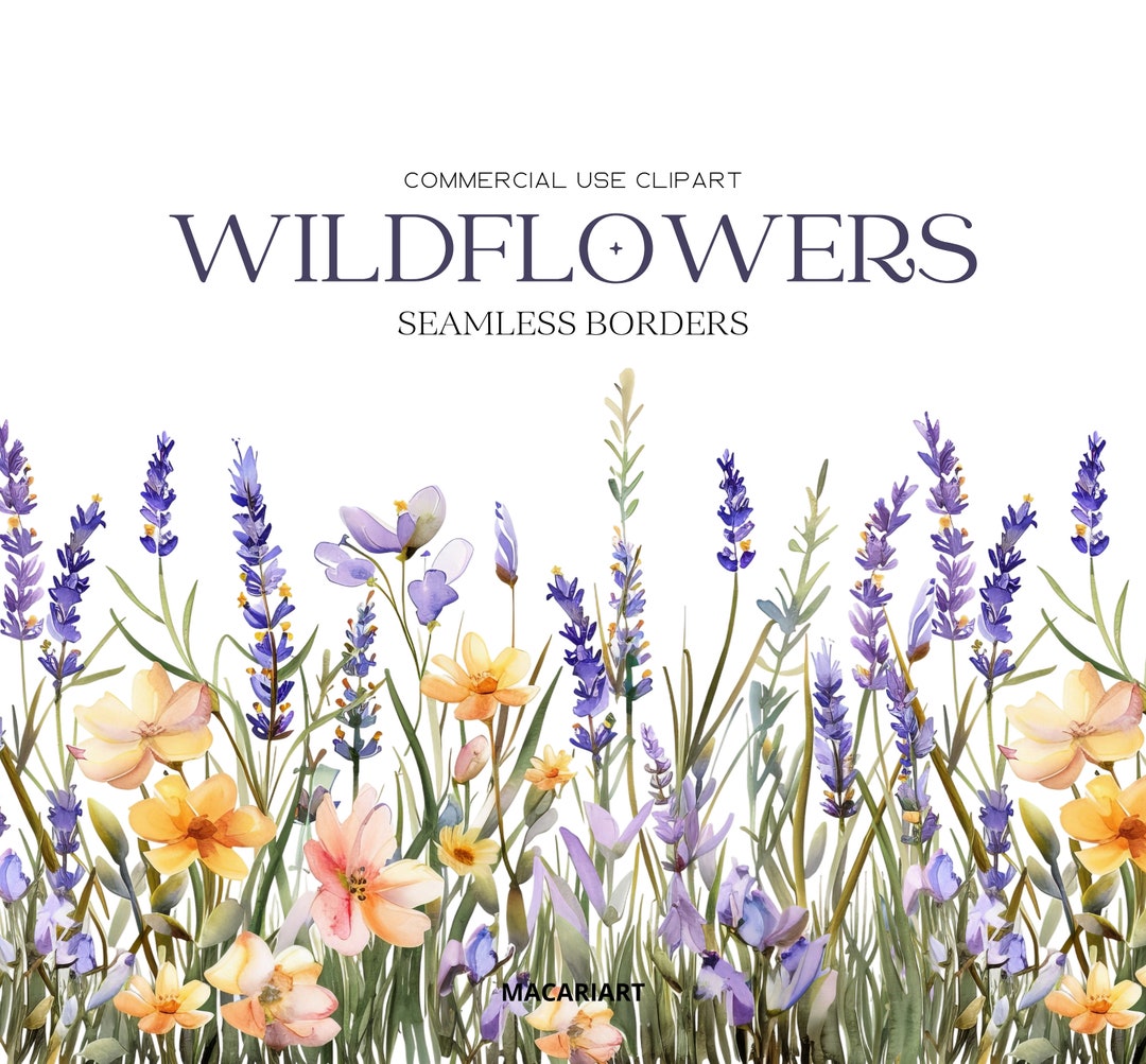 Wildflowers Borders Clipart Floral Watercolor Borders Lavender Flowers ...