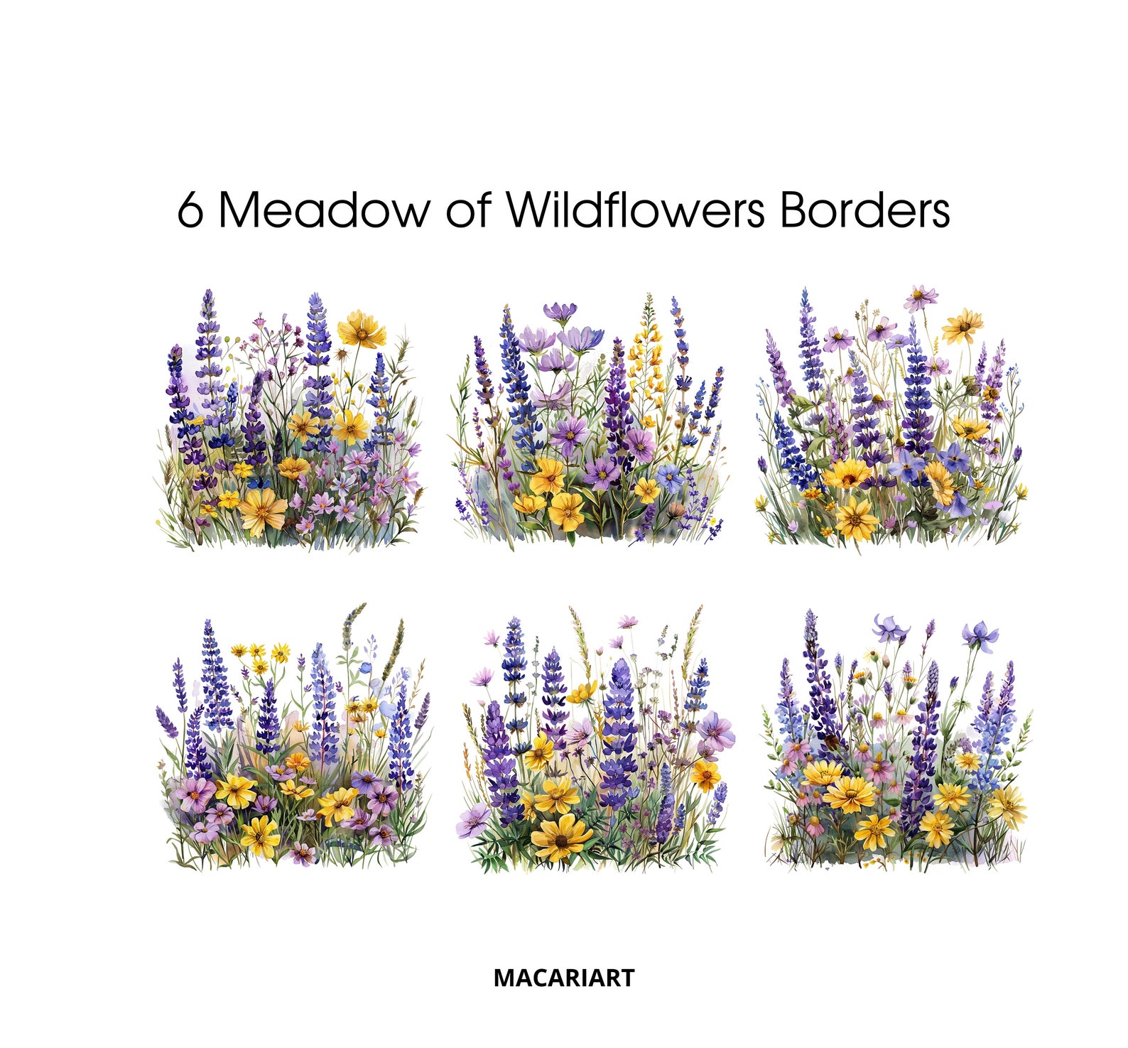Wildflowers Borders Clipart Floral Watercolor Borders Lavender Flowers ...