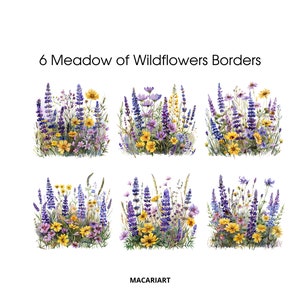 Wildflowers Borders Clipart Floral Watercolor Borders Lavender Flowers ...