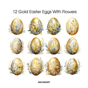 Watercolor Gold Easter Eggs Clipart Happy easter Png Floral Spring ...