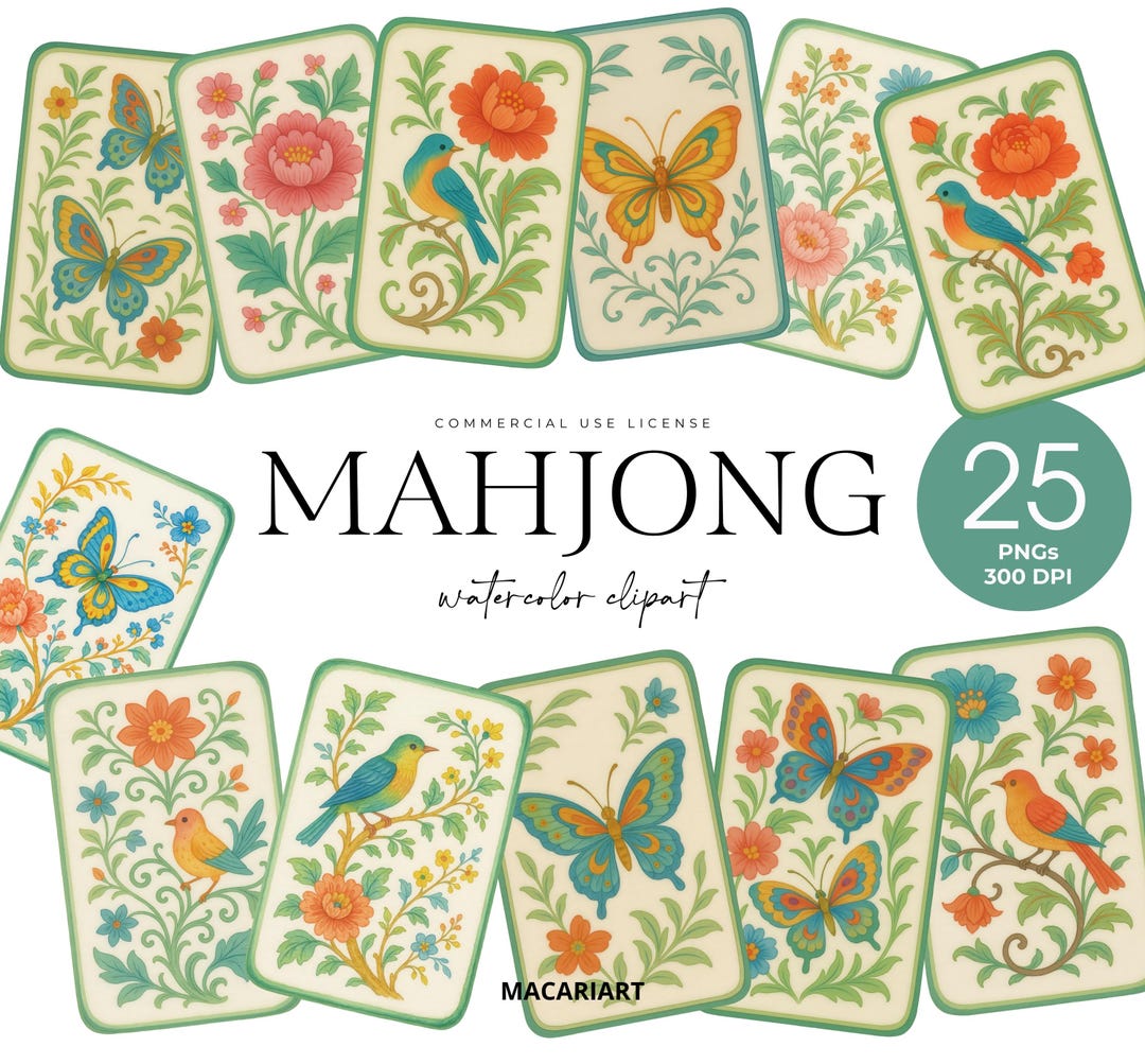 Mahjong Clipart, Mahjong Tiles Png, Watercolor Mahjong Png, Vintage ...
