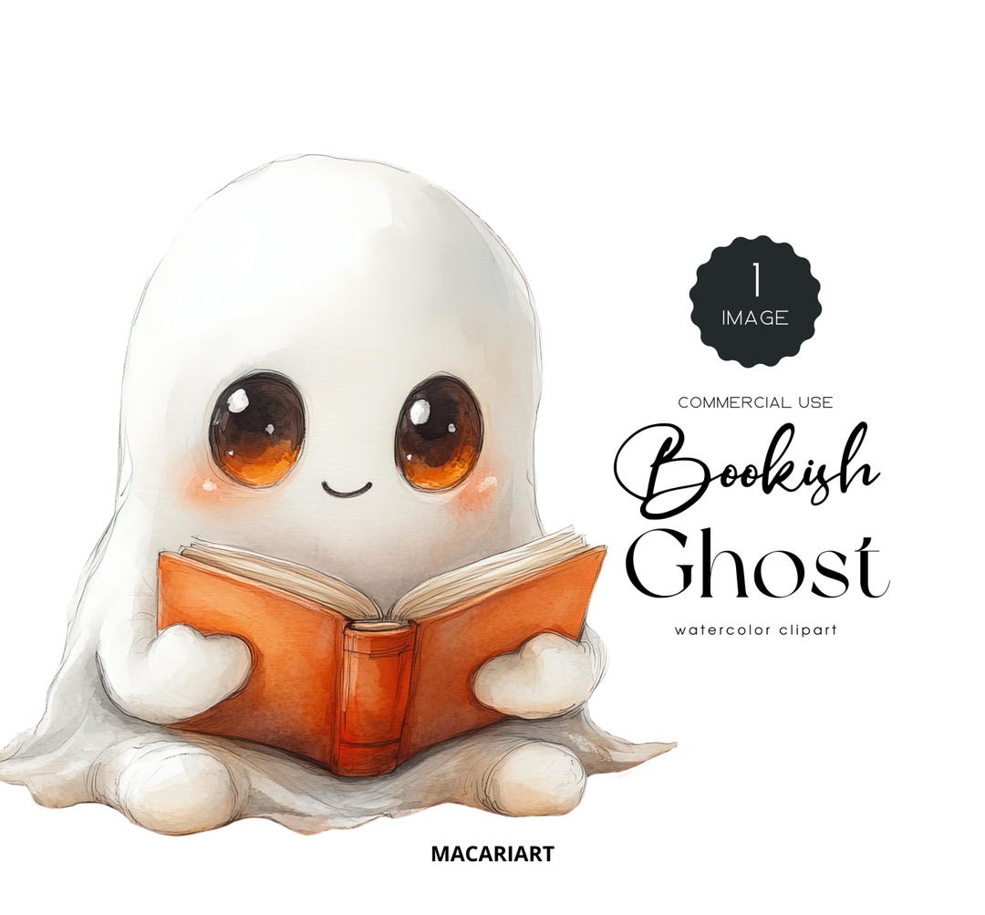 Cute Ghost Reading Clipart Halloween Bookish Ghost Png Spooky Bookish ...
