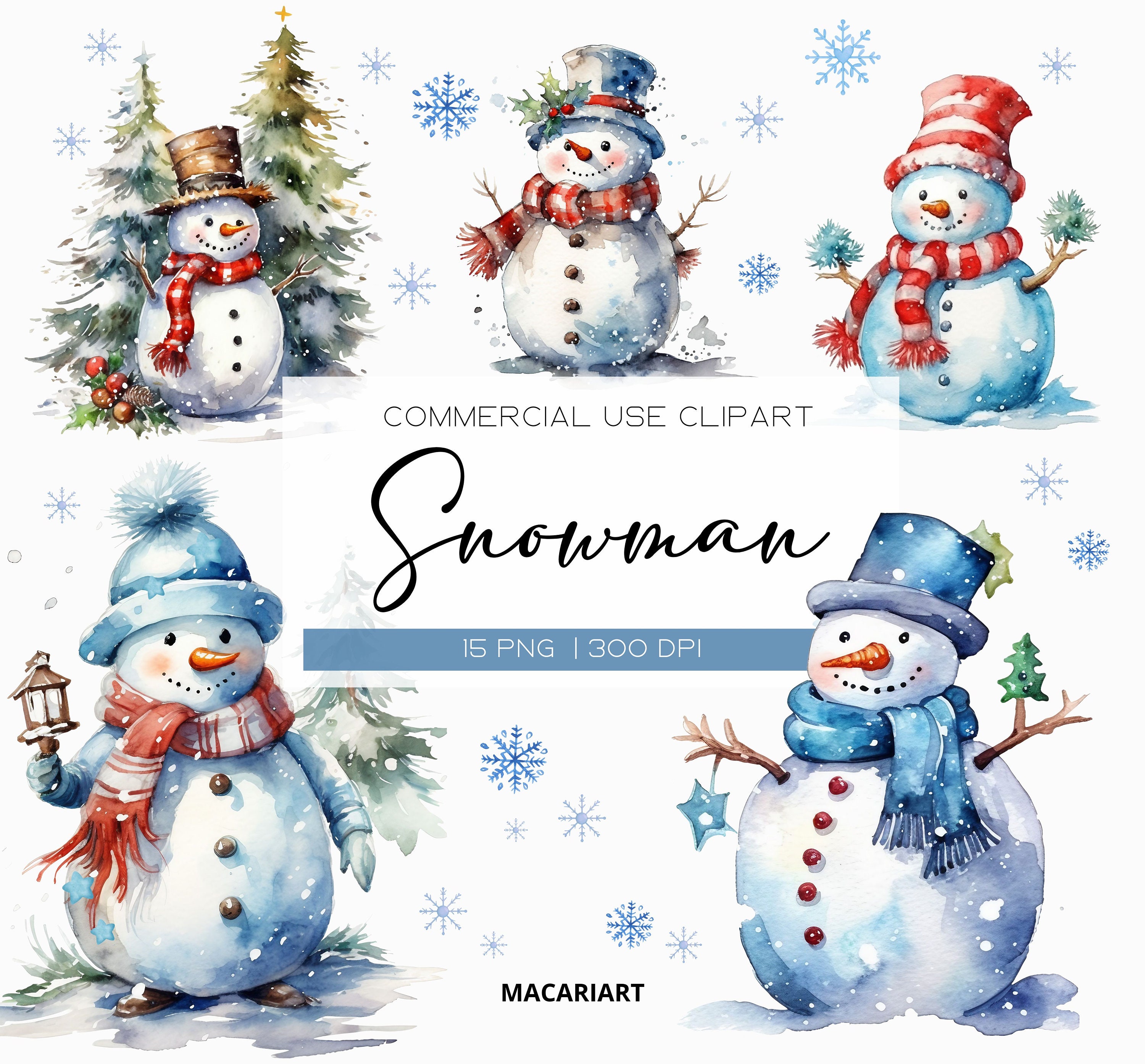 Snowman Png Watercolor Christmas Clipart Frosty the Snowman - Etsy