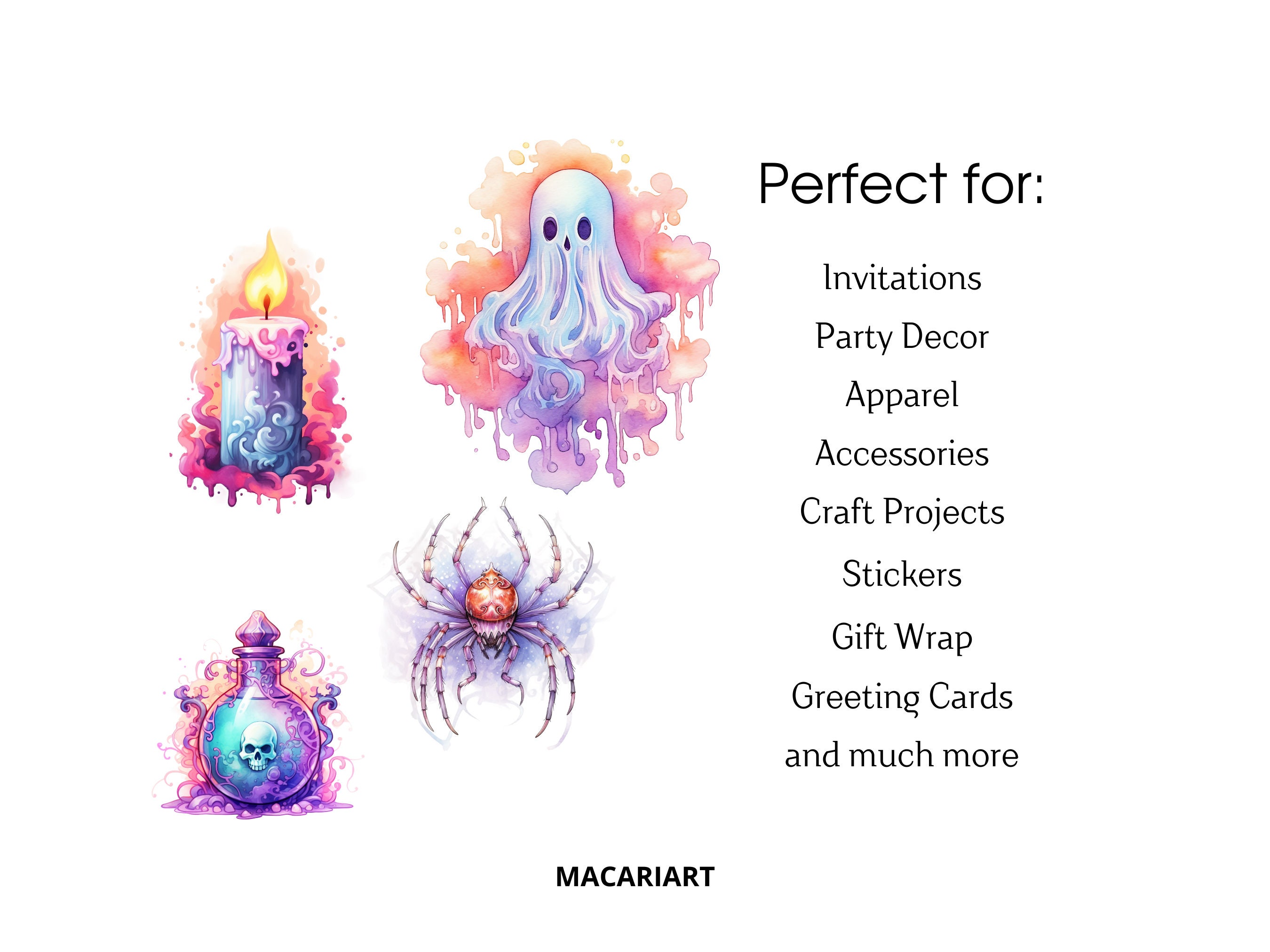 Pastel Halloween Clipart Cute Halloween Digital Watercolour Clipart ...