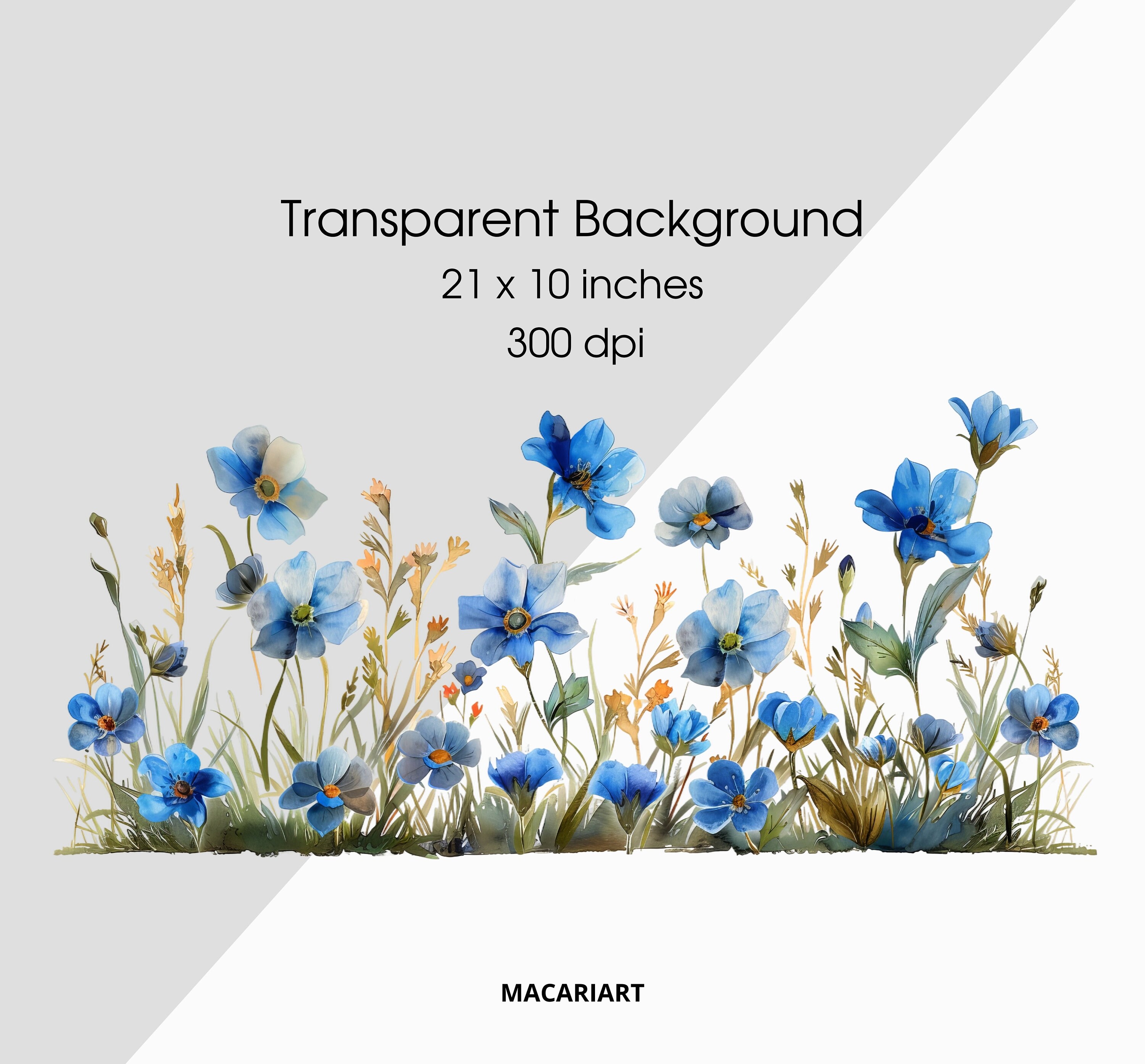 Blue Wildflowers Borders Clipart Floral Watercolor Borders Flowers ...