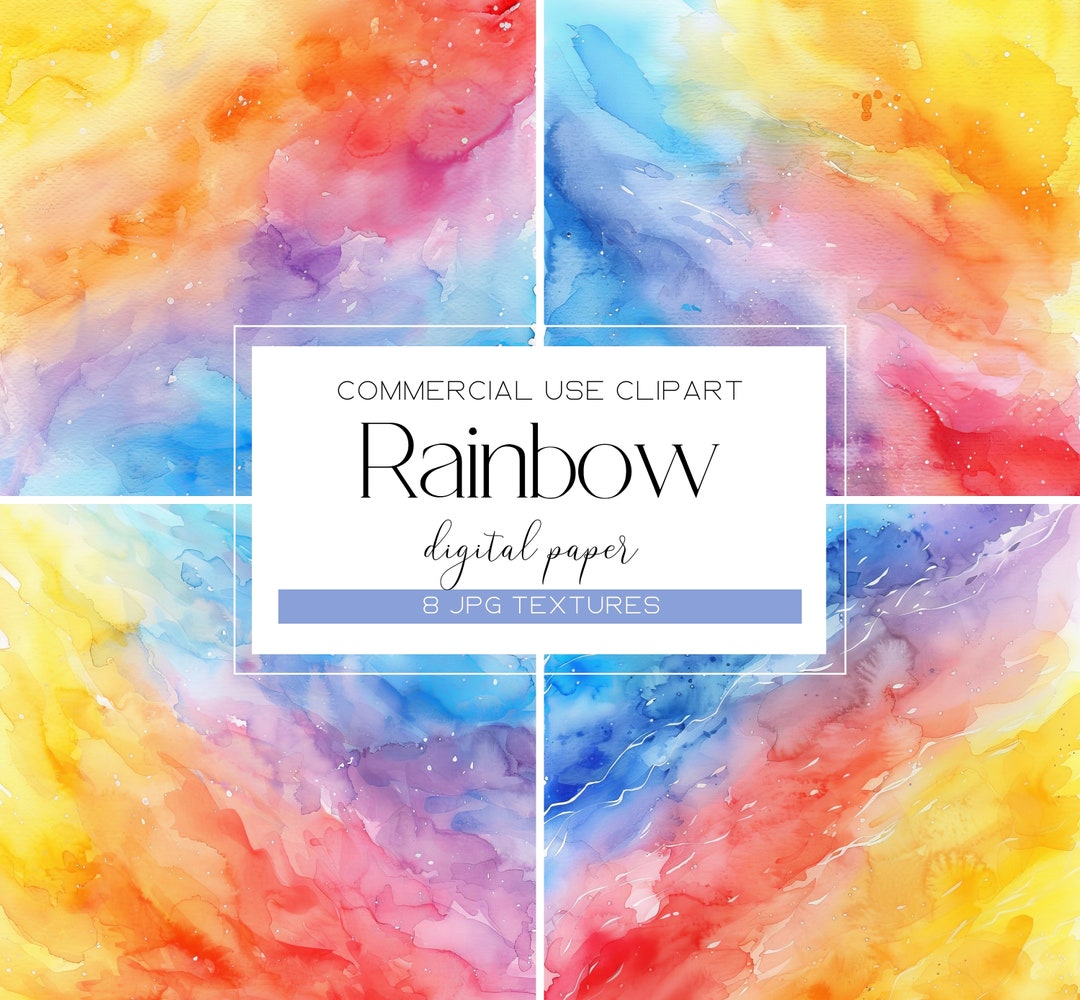 Colorful Rainbow Digital Paper Watercolor Rainbow Background Pattern ...