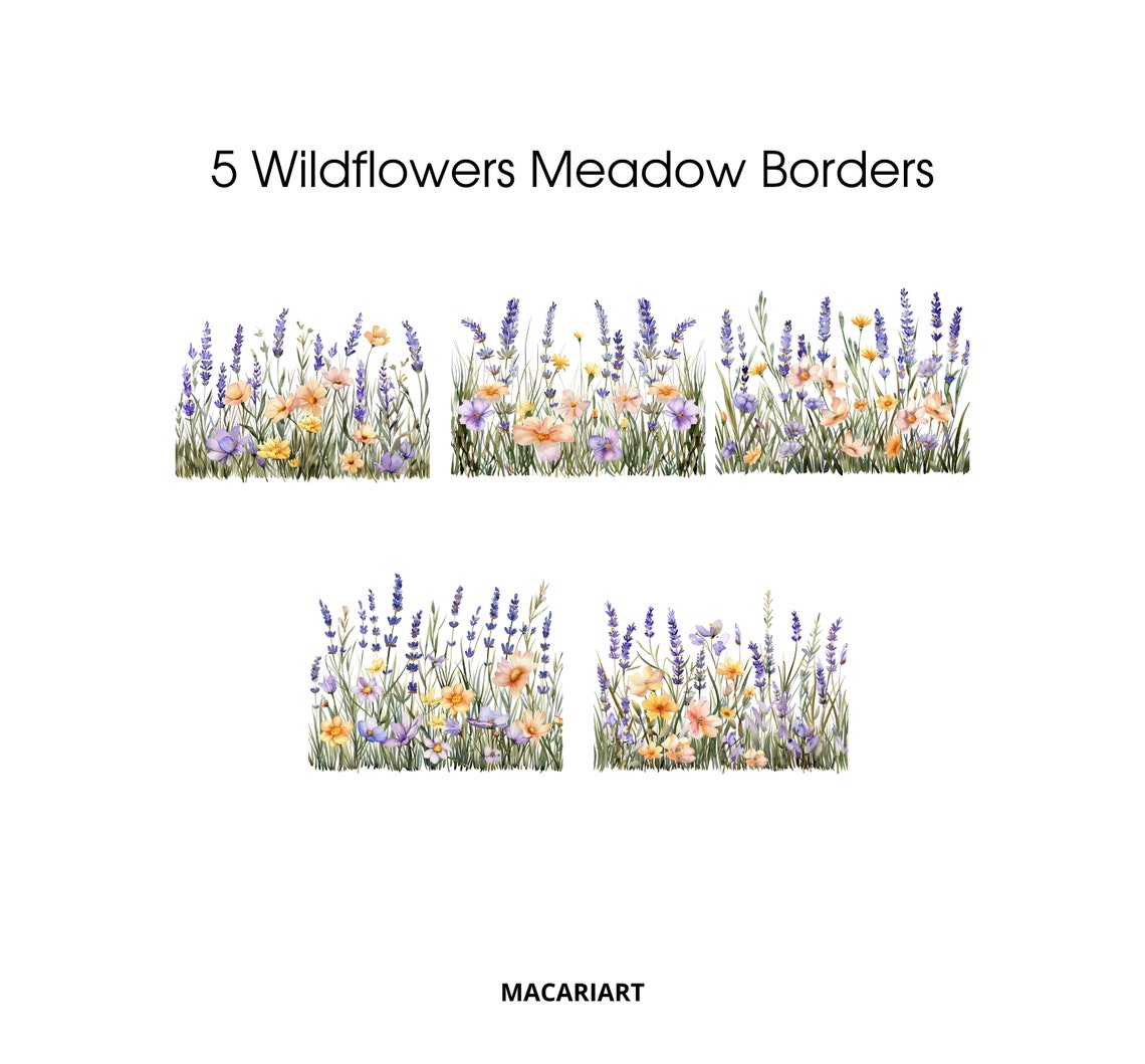 Wildflowers Borders Clipart Floral Watercolor Borders Lavender Flowers ...