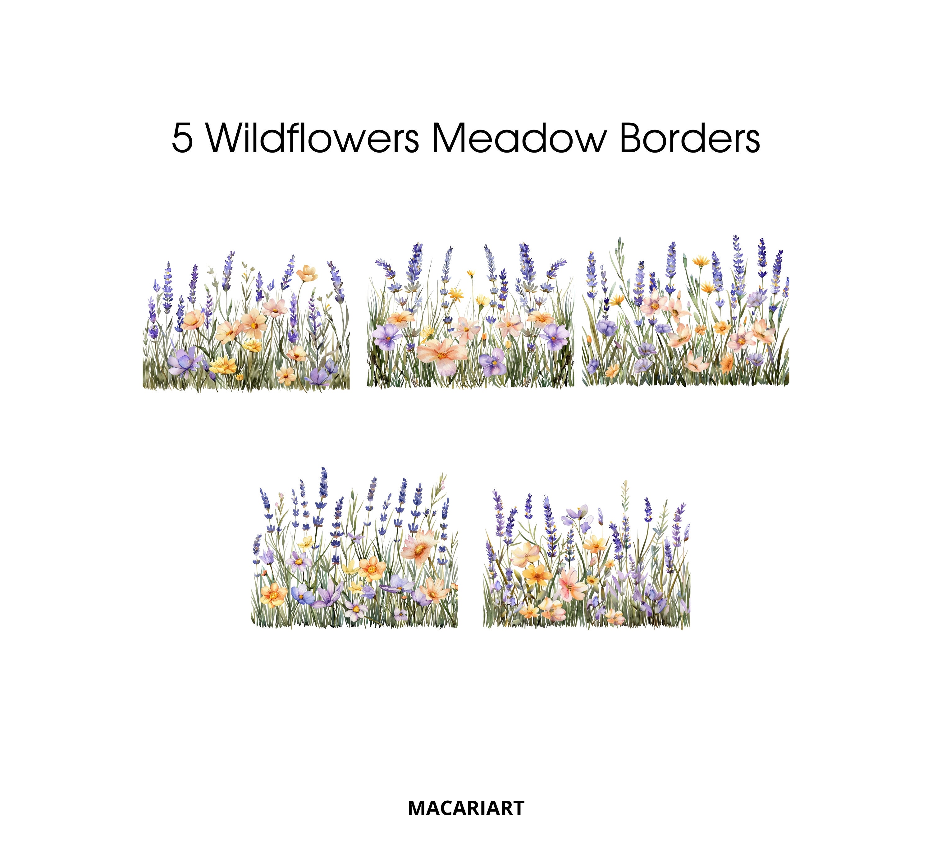 Wildflowers Borders Clipart Floral Watercolor Borders Lavender Flowers ...