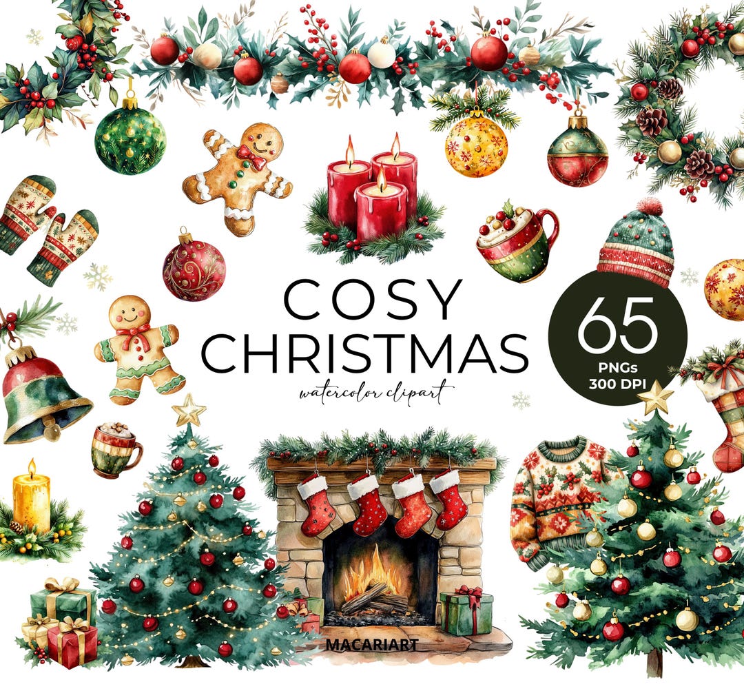 Cozy Christmas Clipart Ornaments Christmas Decor Watercolor Christmas ...