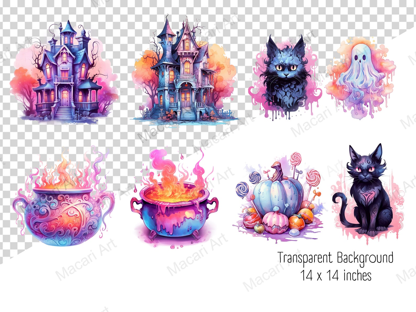 Pastel Halloween Clipart Cute Halloween Digital Watercolour - Etsy