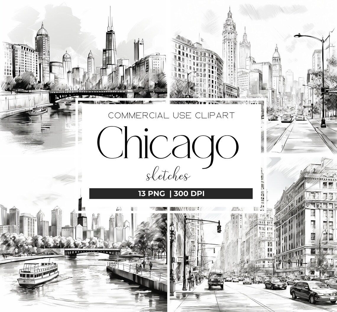 Chicago Clipart Sketch Chicago Skyline USA Clipart Chicago Png Illinois ...