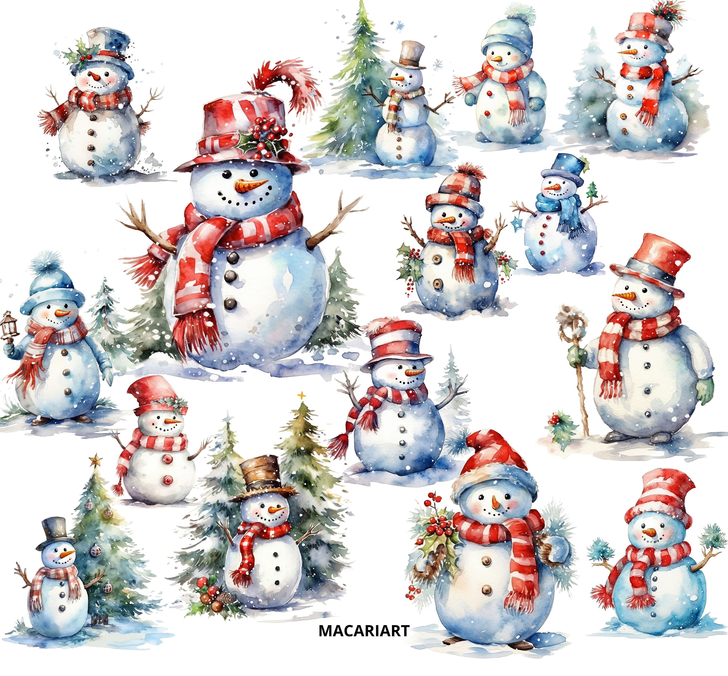 Snowman Png Watercolor Christmas Clipart Frosty the Snowman - Etsy