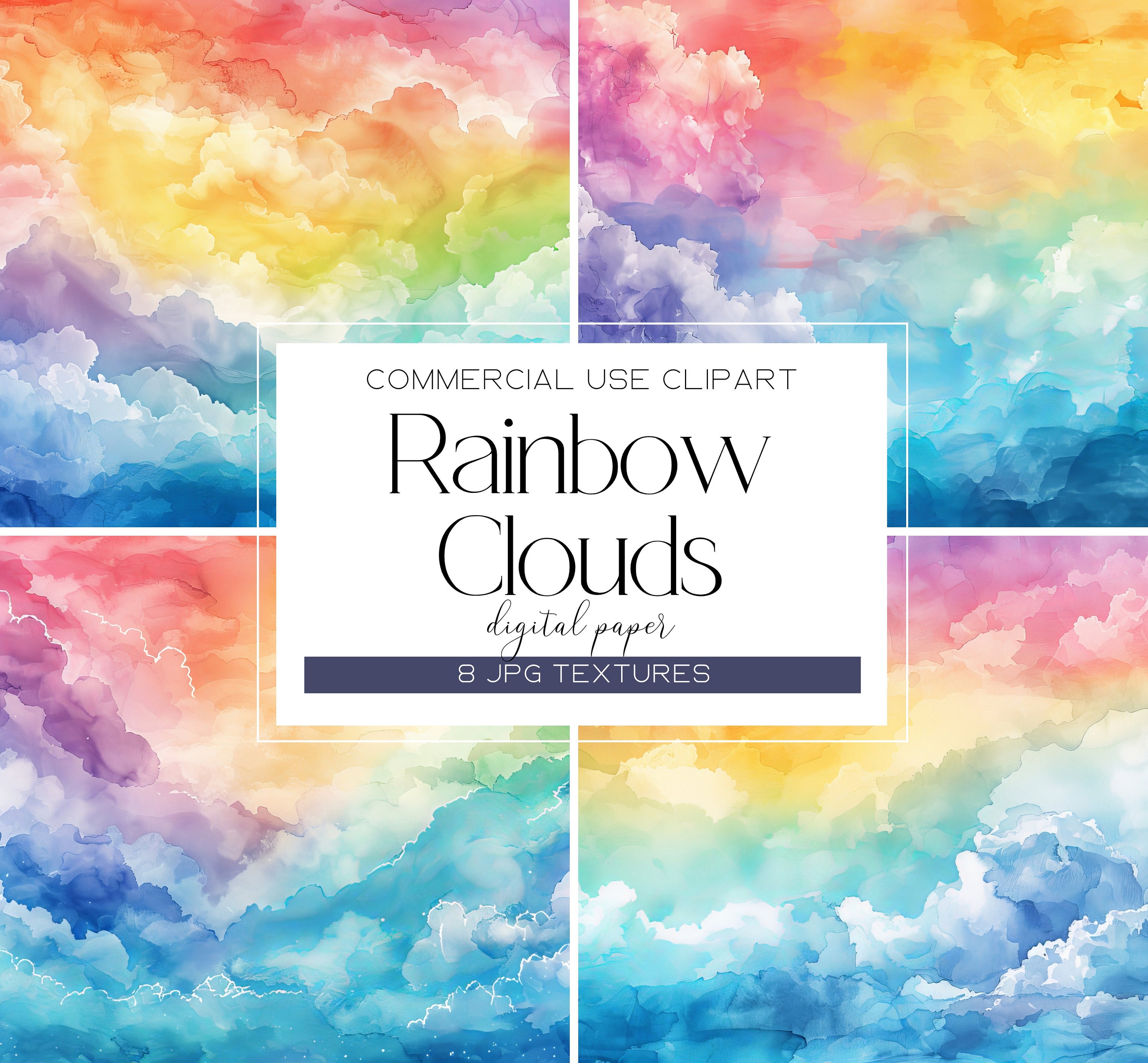 Rainbow Clouds Digital Paper Rainbows Pattern JPEG Baby Shower ...