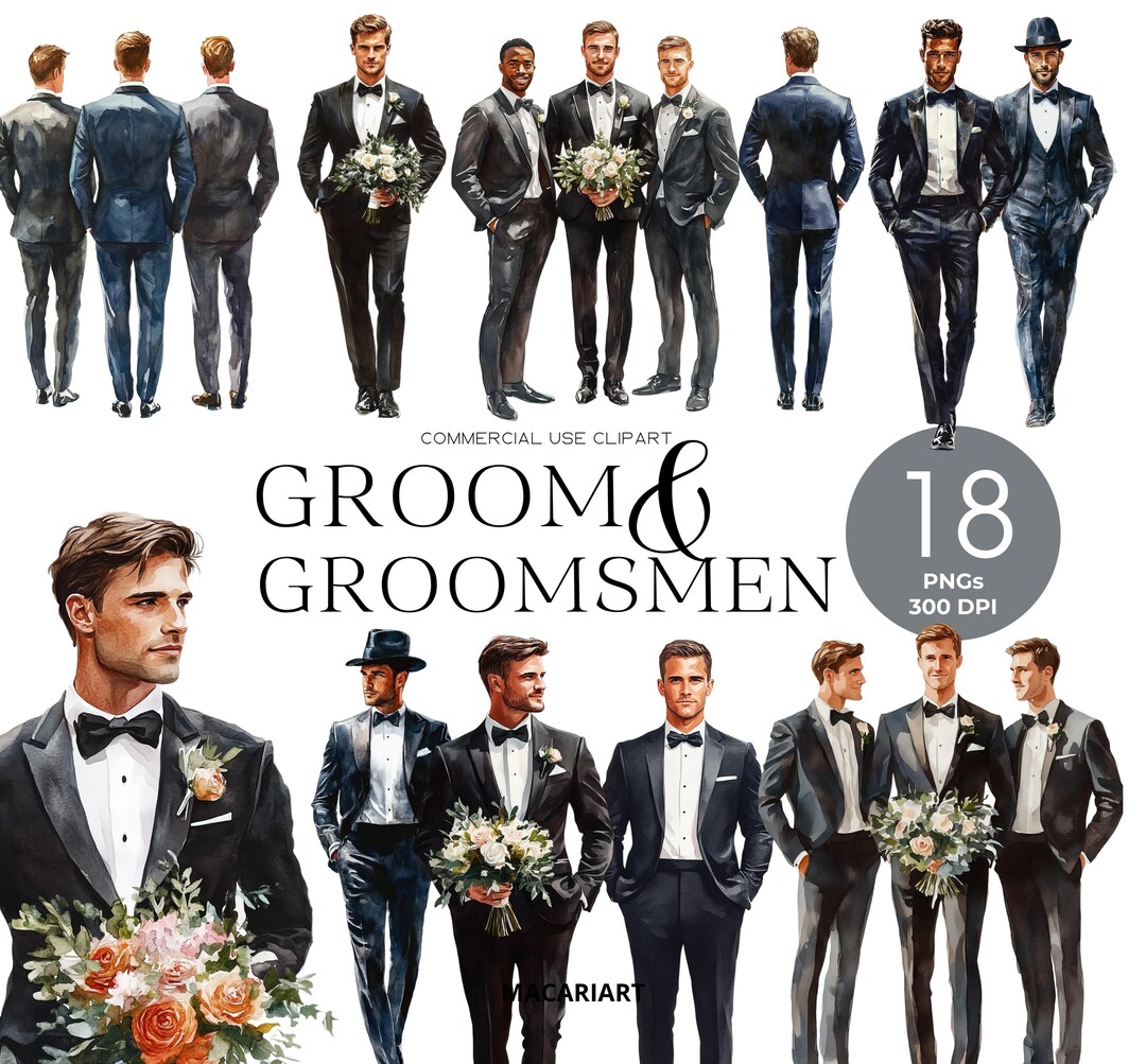 Watercolor Groom Clipart, Wedding Day PNG, Best Man Clipart, Marriage ...