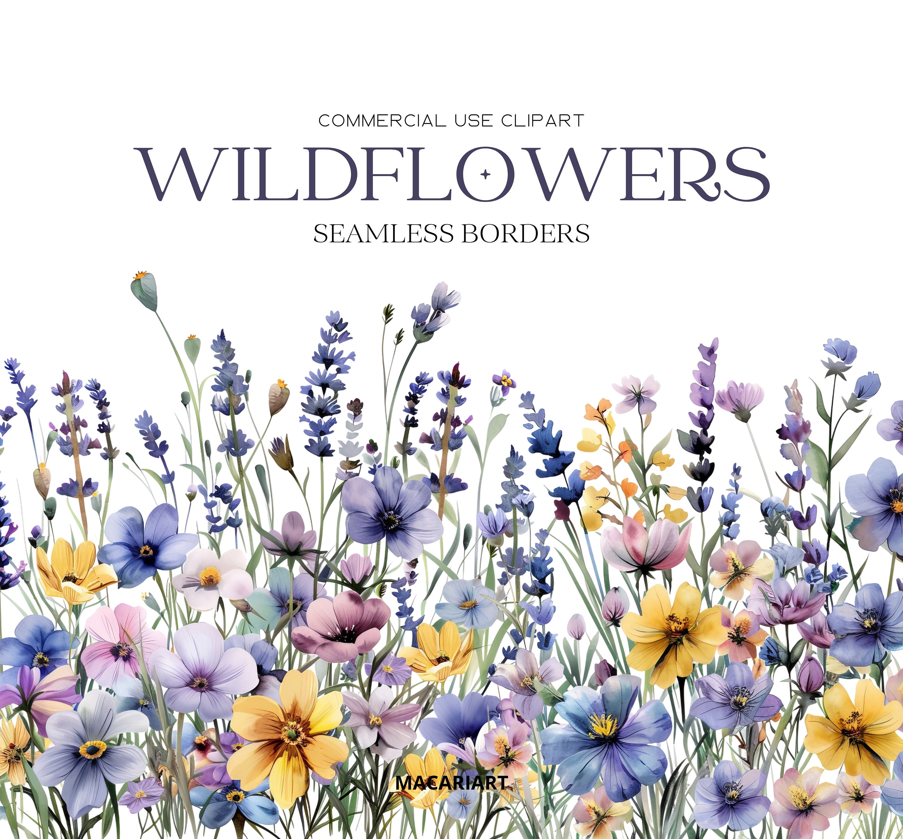 Wildflowers Borders Clipart Floral Watercolor Borders Lavender Flowers ...