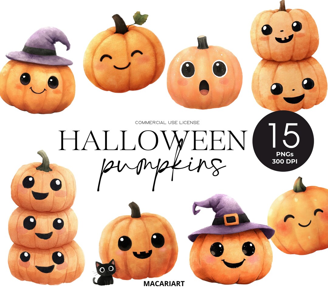 Halloween Pumpkin Clipart Watercolor Fall Clipart Cute Pumpkin Png ...