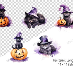 Halloween Cat Watercolor Clipart Witch Cat Halloween Png Black Cat ...