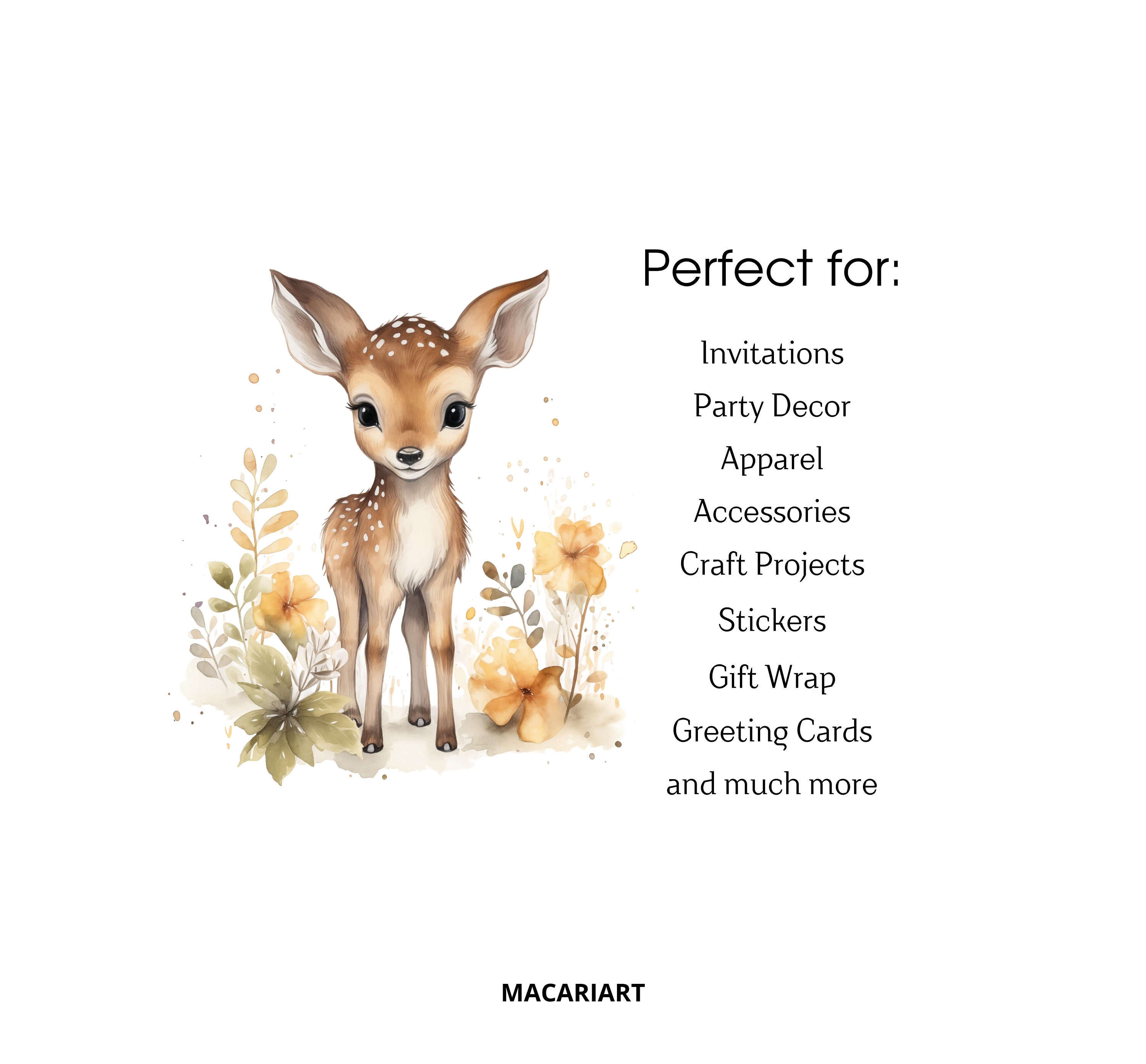 Watercolor Baby Deer Clipart Woodland Baby Animal Clipart Cute Girl ...