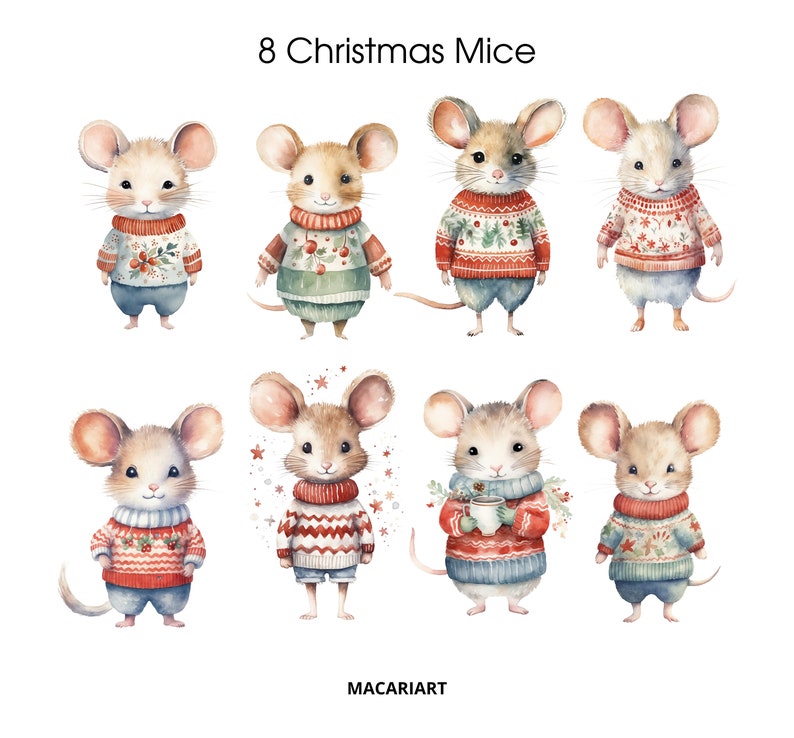 Christmas Mouse Winter Clipart Bundle Christmas Woodland Animal Ugly ...