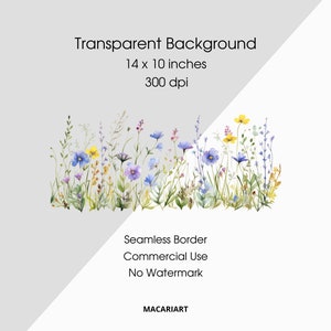 Meadow Flowers Border Clipart Floral Watercolor Border Flowers Seamless ...