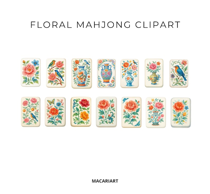 Mahjong Clipart, Mahjong Tiles Png, Watercolor Mahjong Png, Floral ...
