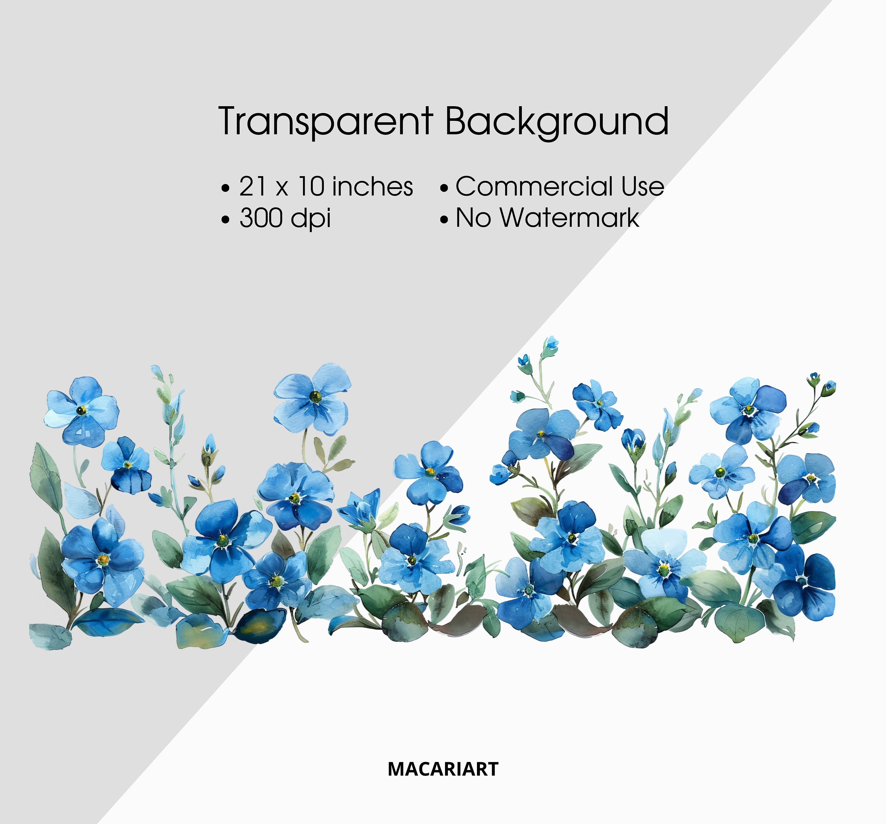 Blue Wildflowers Borders Clipart Floral Watercolor Borders Flowers ...