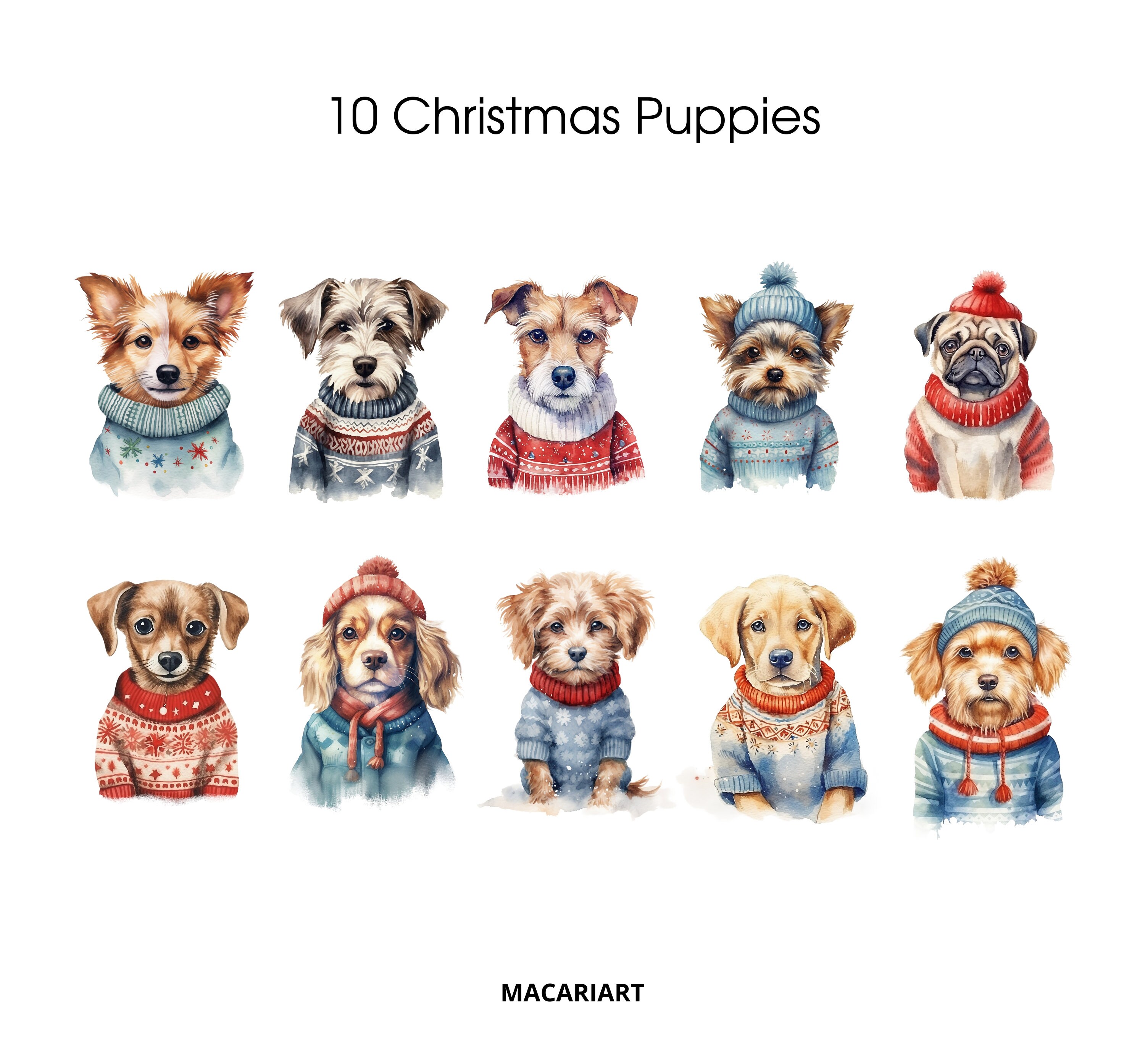 Christmas Puppies Clipart Cute Puppy Clipart Dog Png Winter - Etsy