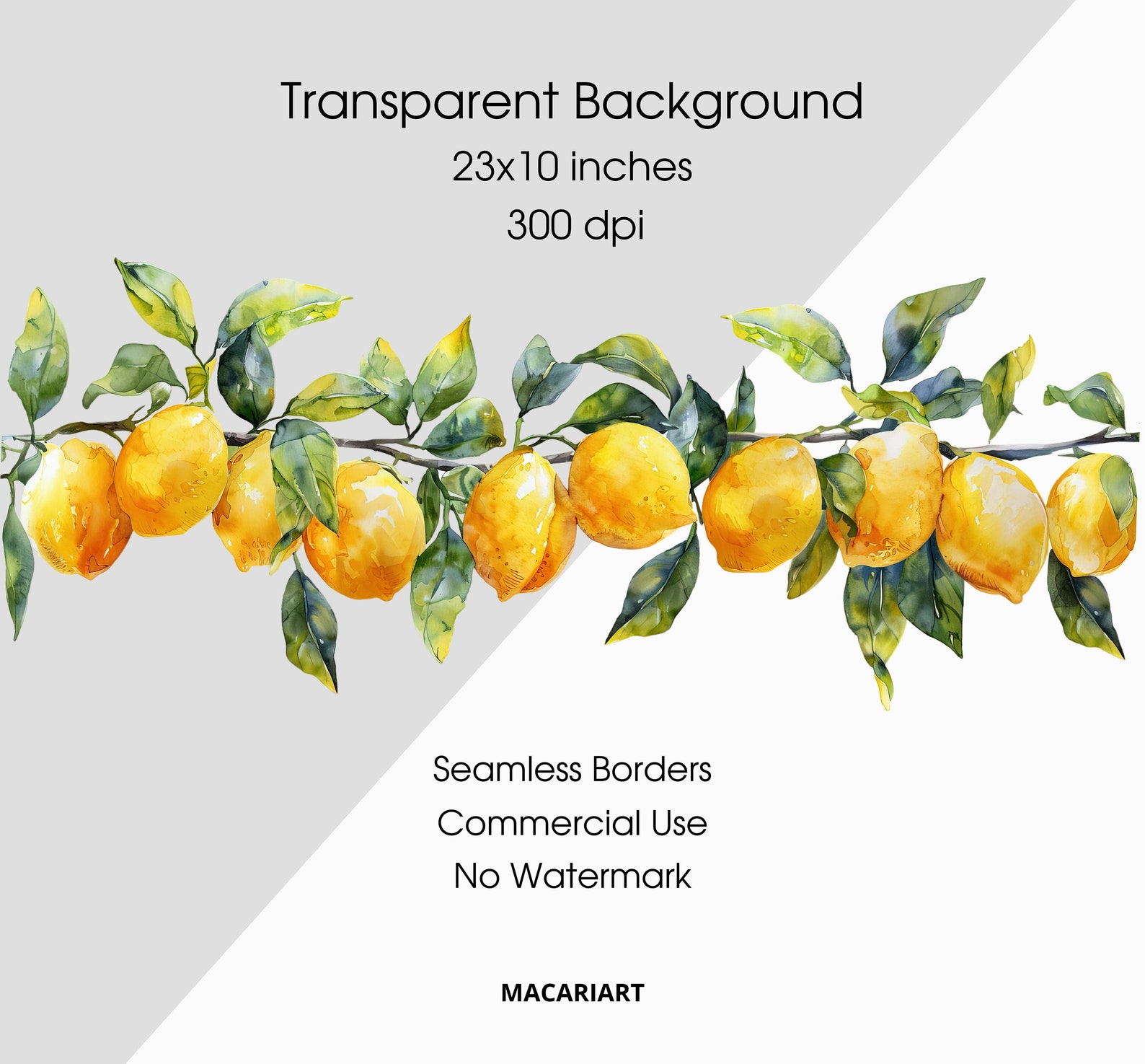 Lemon Garland Clipart Watercolor Fruit Border Citrus Clipart Lemon ...