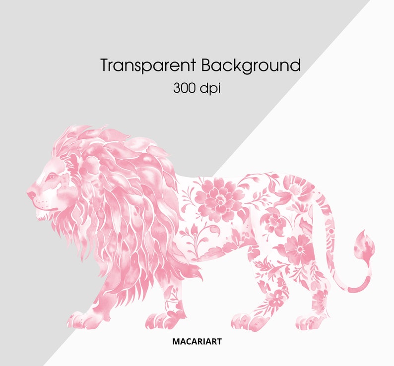 Pink Safari Toile Clipart Watercolor Chinoiserie Jungle Animals Baby ...