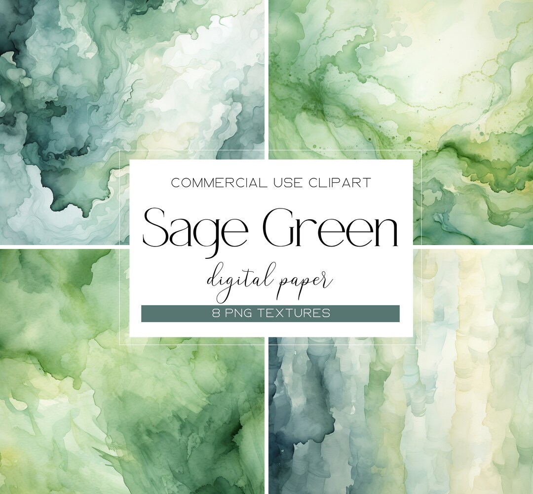 Sage Green Abstract Texture Clipart Pastel Watercolor Backgrounds and ...