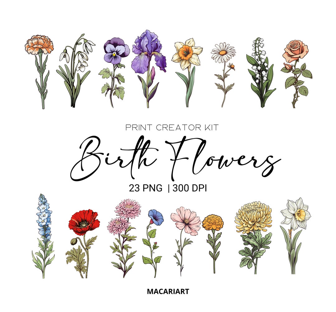 Watercolor Birth Month Flowers Clipart Bundle Digital Watercolor Birth ...
