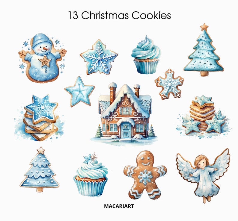 Christmas Cookie Clipart Pack Blue Christmas Cookie PNG - Etsy