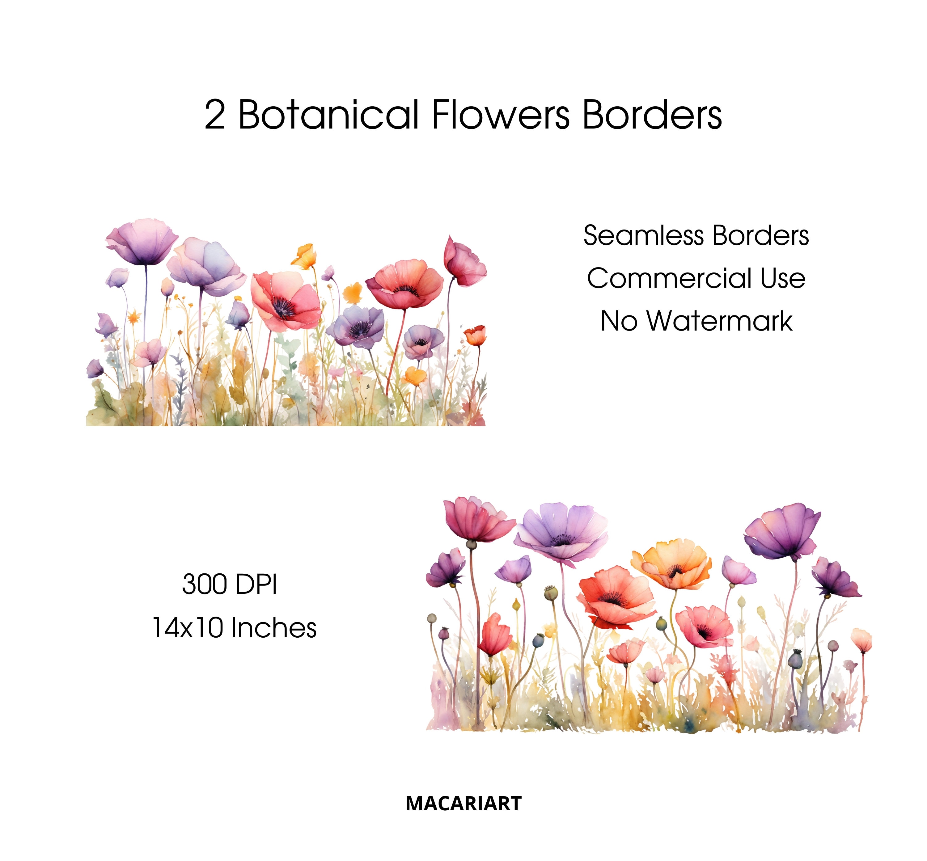 Botanical Flowers Border Clipart Floral Watercolor Borders Flowers ...