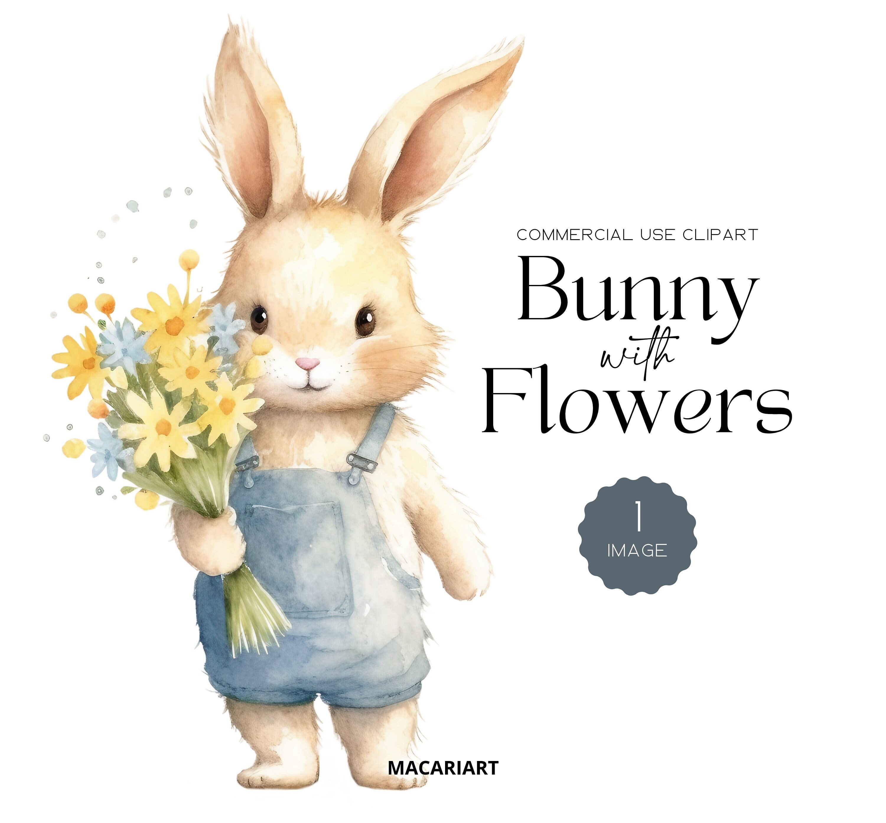 Watercolor Bunny With Flowers Clipart Pack Nursery Spring Clipart ...