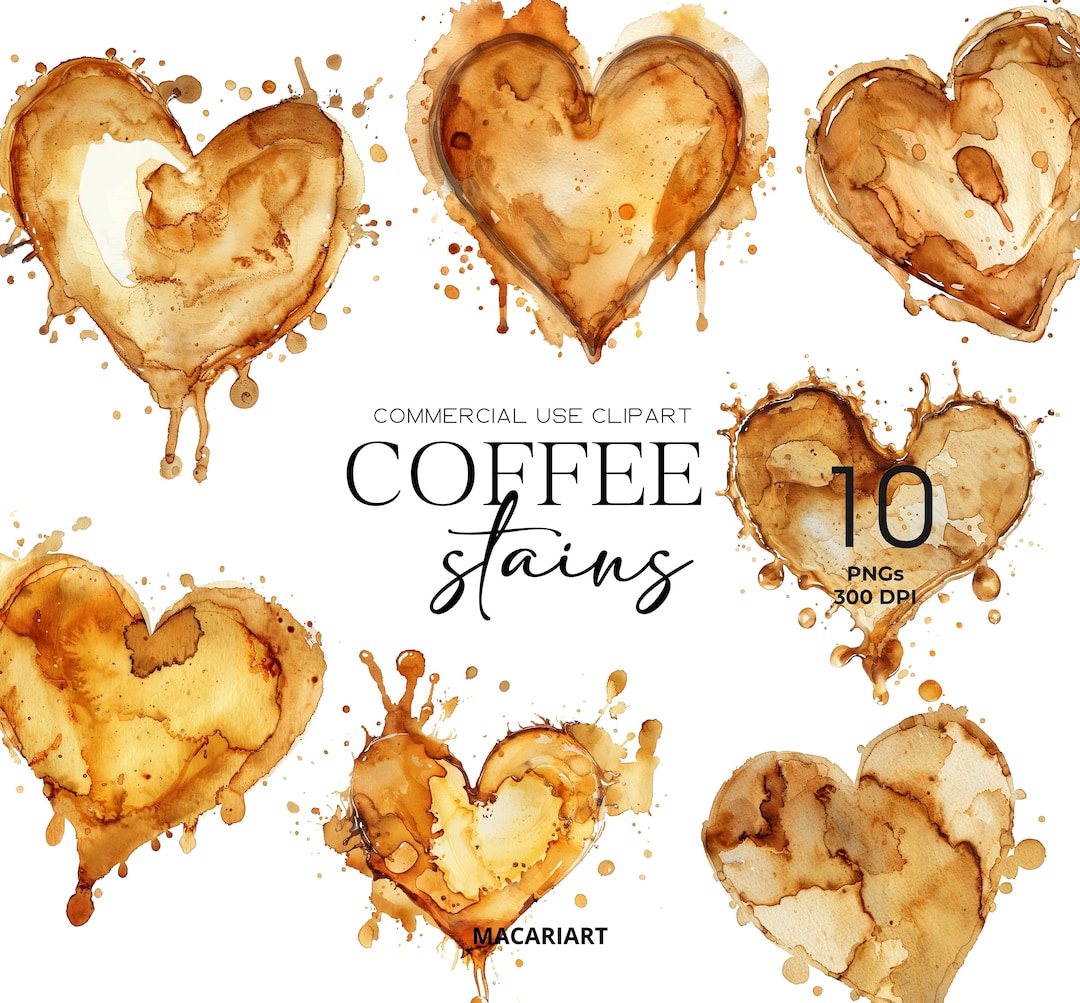 Coffee Heart Stains Clipart Watercolor Coffee Heart Espresso Coffee ...