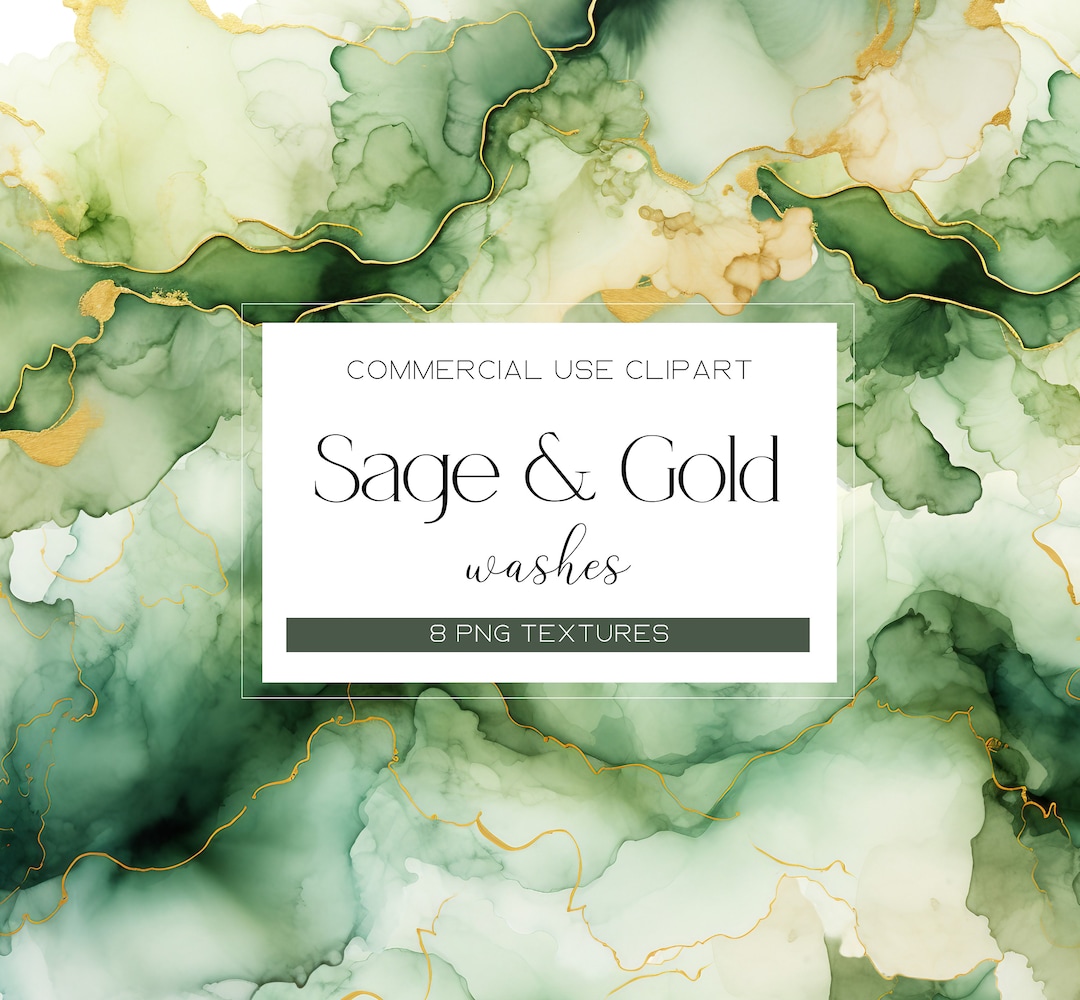 Sage Green Gold Watercolor Washes Clipart Green Texture Backgrounds ...