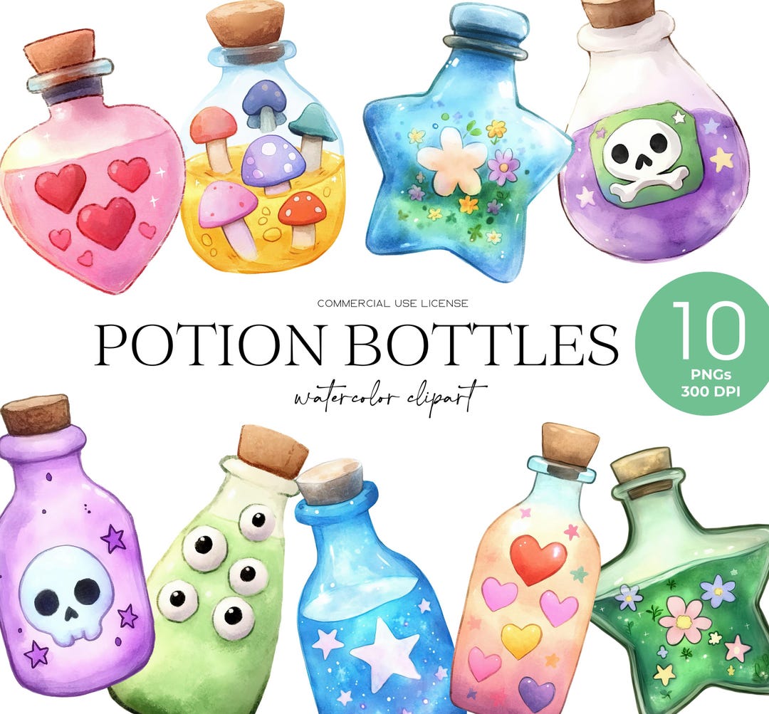 Witch Potion Bottles Clipart Watercolor Magic Potion Png Halloween ...