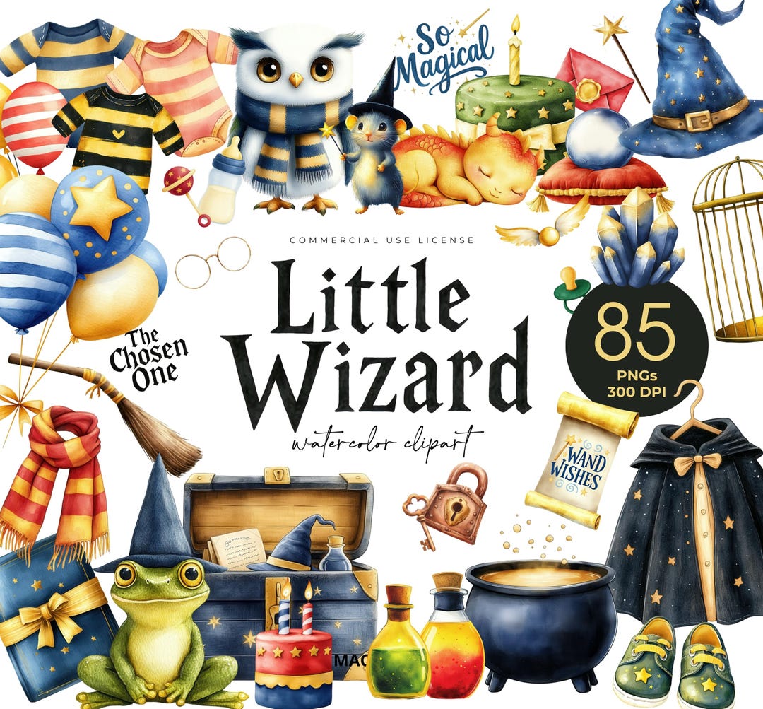Baby Wizard Clipart, Wizard School, Whimsical Baby Shower, Magic School ...