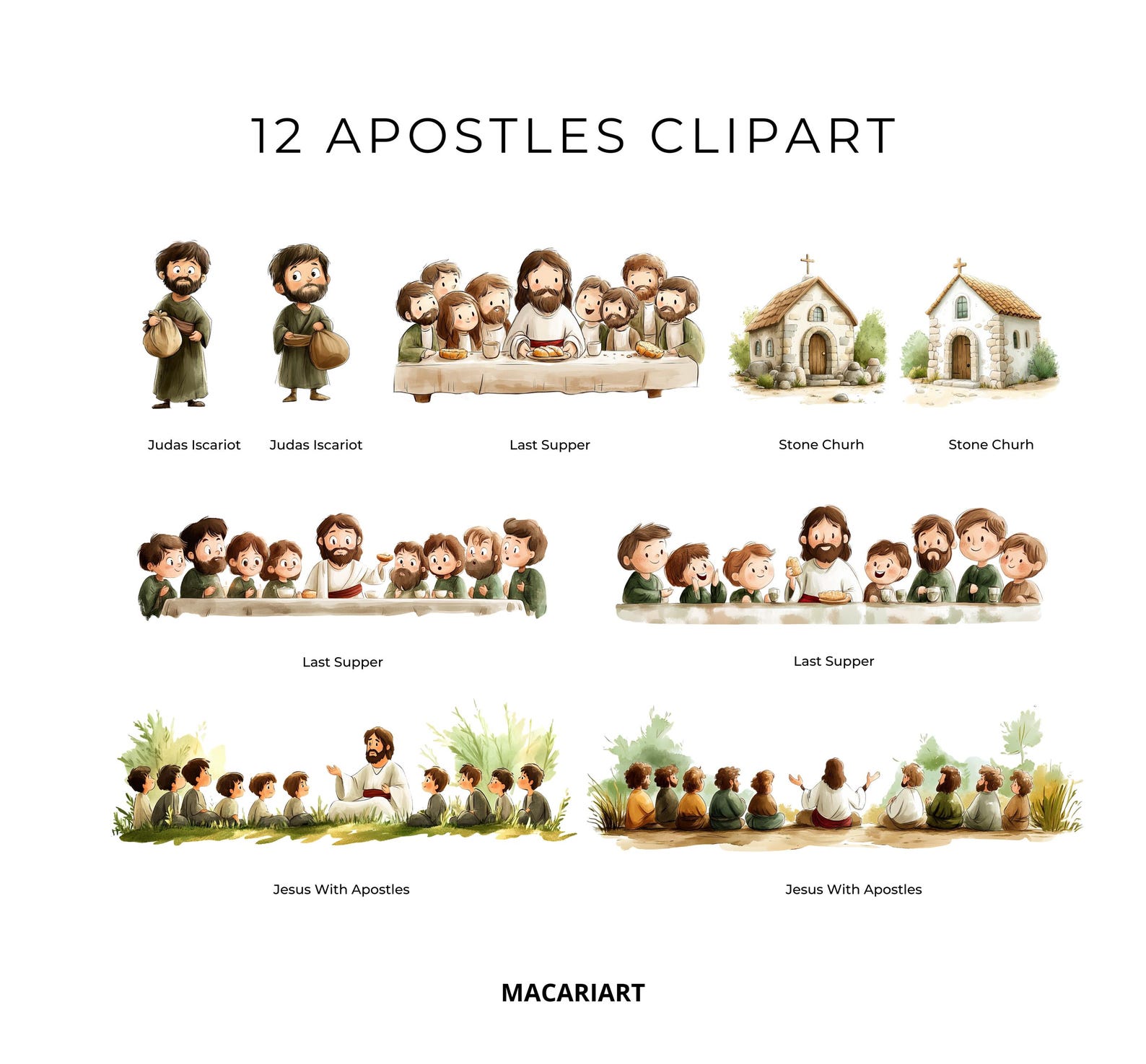 12 Apostles Clipart, Jesus and 12 Disciples, Bible Characters, New ...