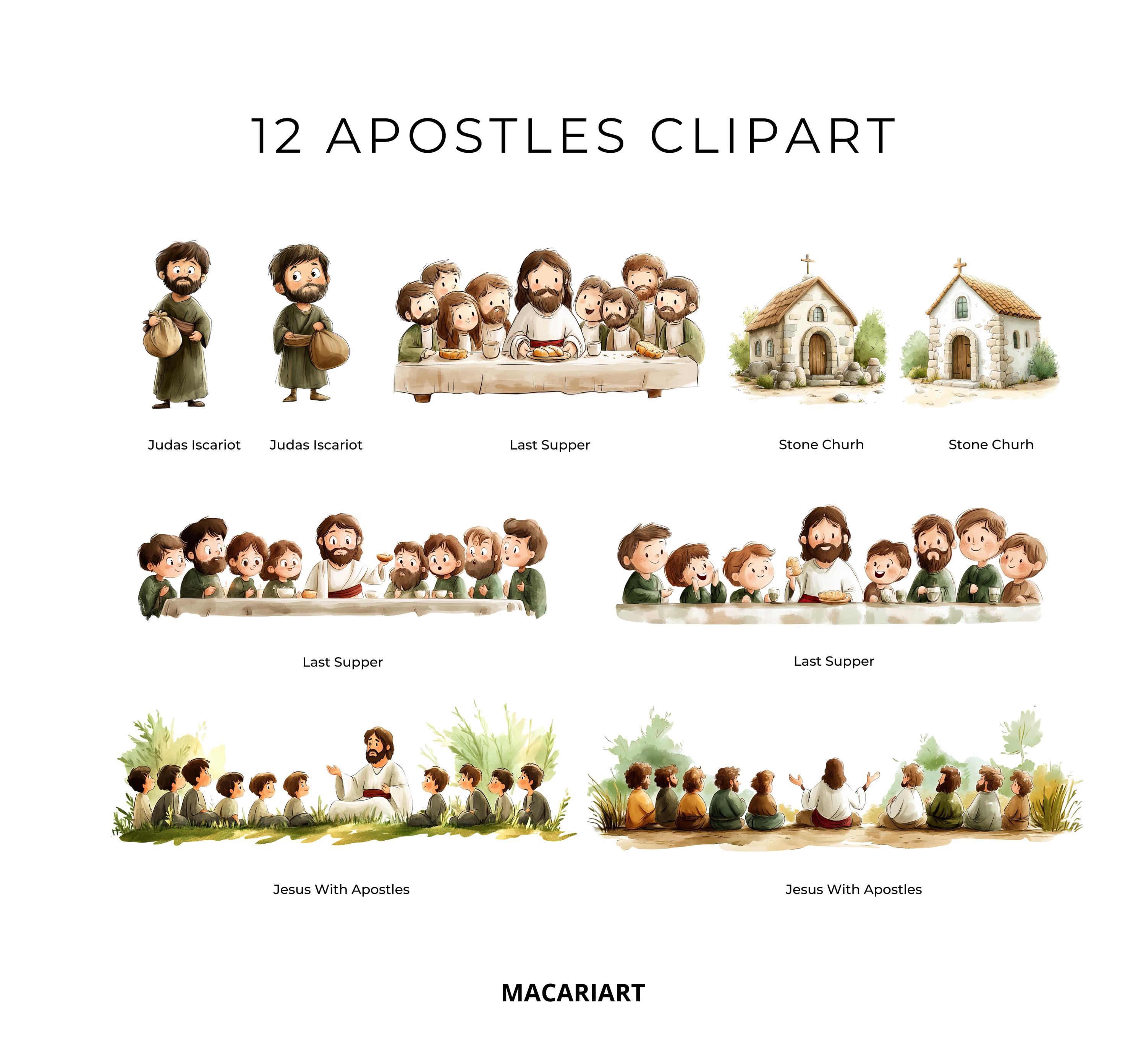 12 Apostles Clipart, Jesus and 12 Disciples, Bible Characters, New ...