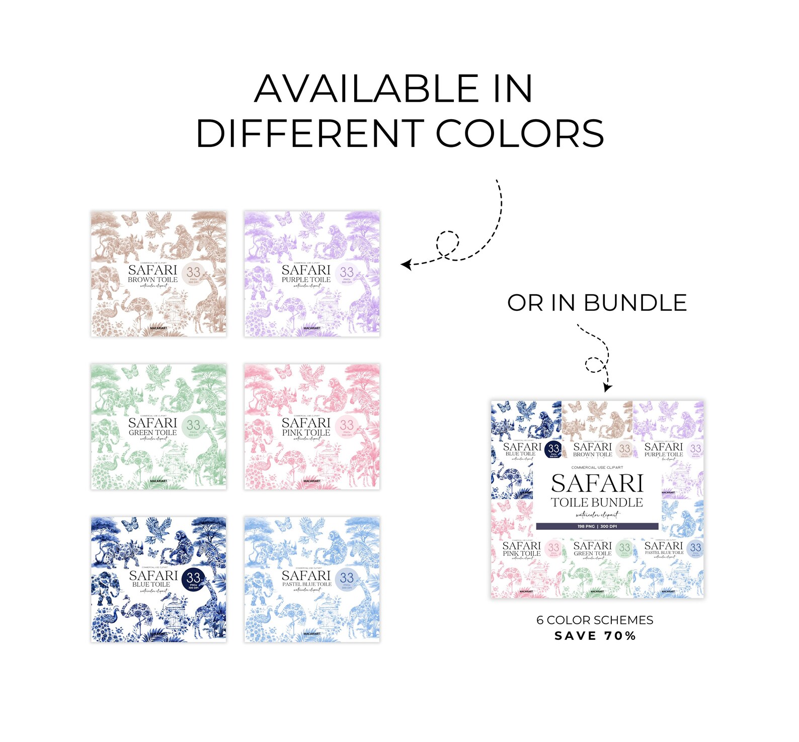 Blue Safari Toile Clipart Watercolor Chinoiserie Jungle Animals Baby ...