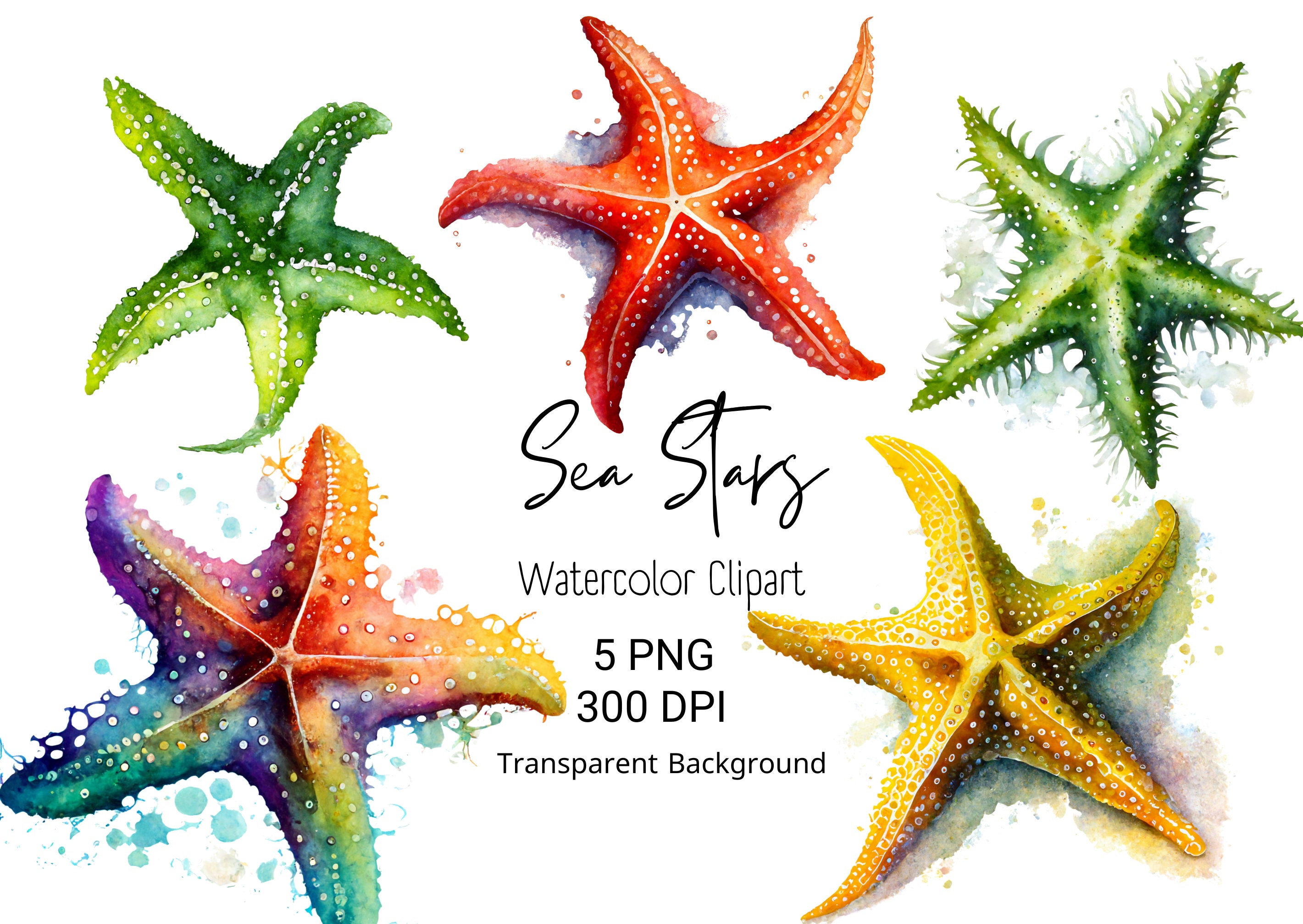 Watercolor Under the Sea Clipart Starfish Wall Art Bathroom Decor ...